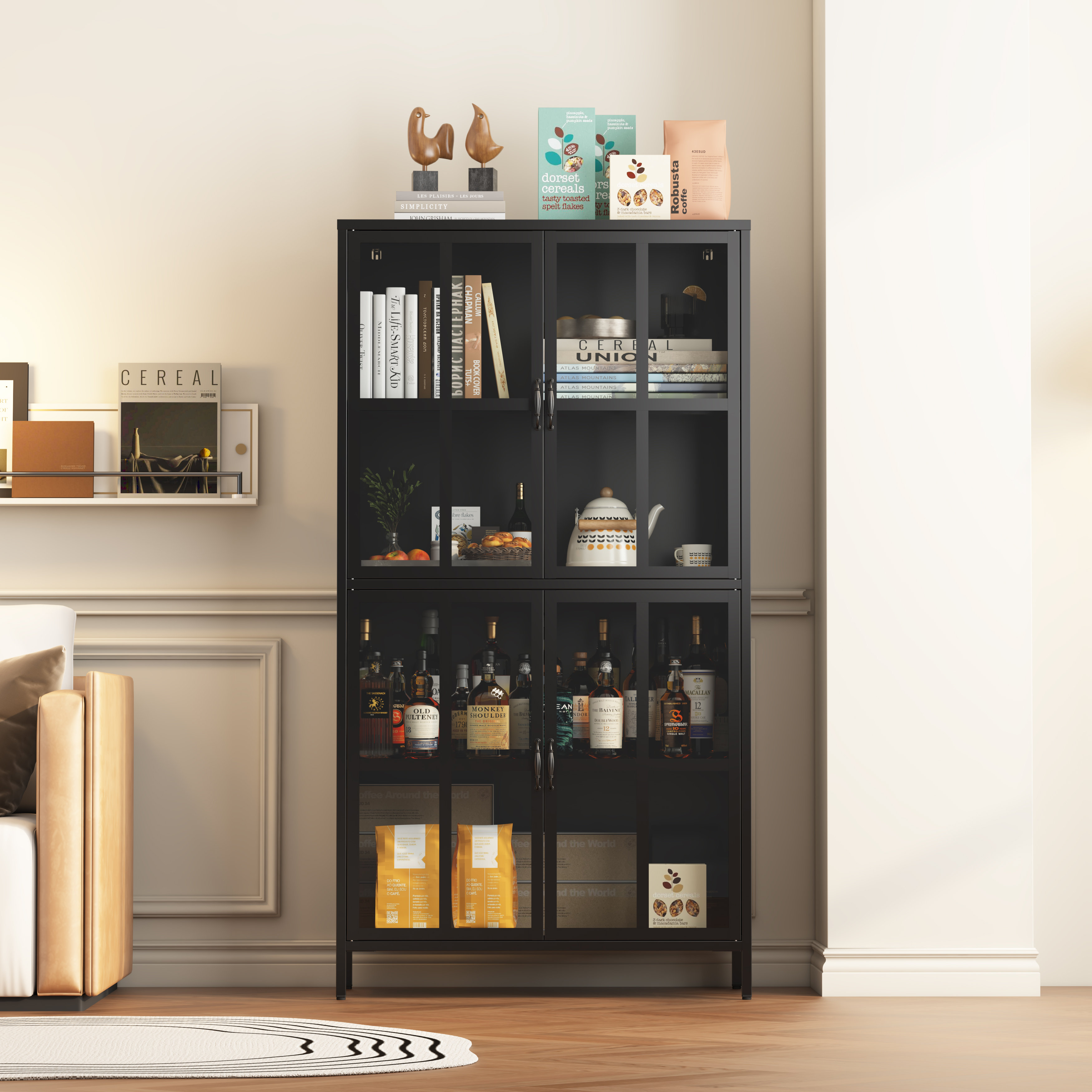 Latitude Run® Metal Kitchen Pantry Cabinet - 63" Tall Black Storage ...