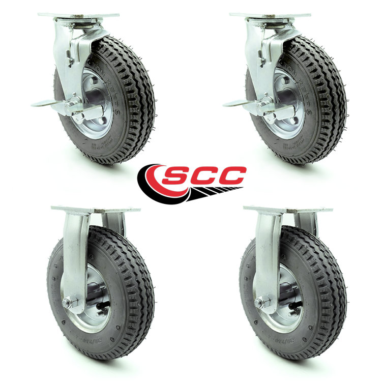 Service Caster 8 InchPneumatic Wheel Caster Set 2 Swivel with Brakes ...