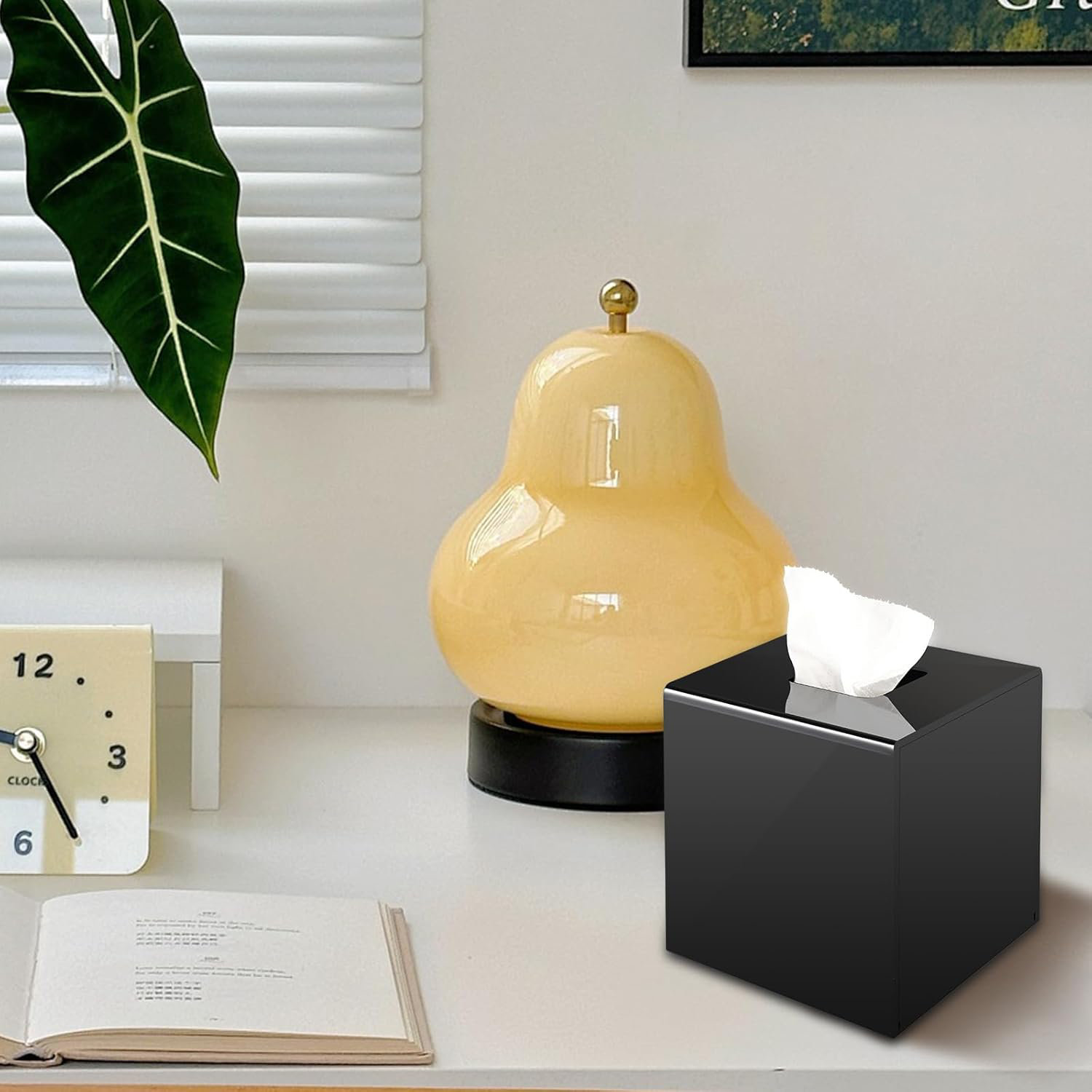 Ebern Designs 2 Pack Black Square Tissue Box Cover, Tissue Box Cover ...