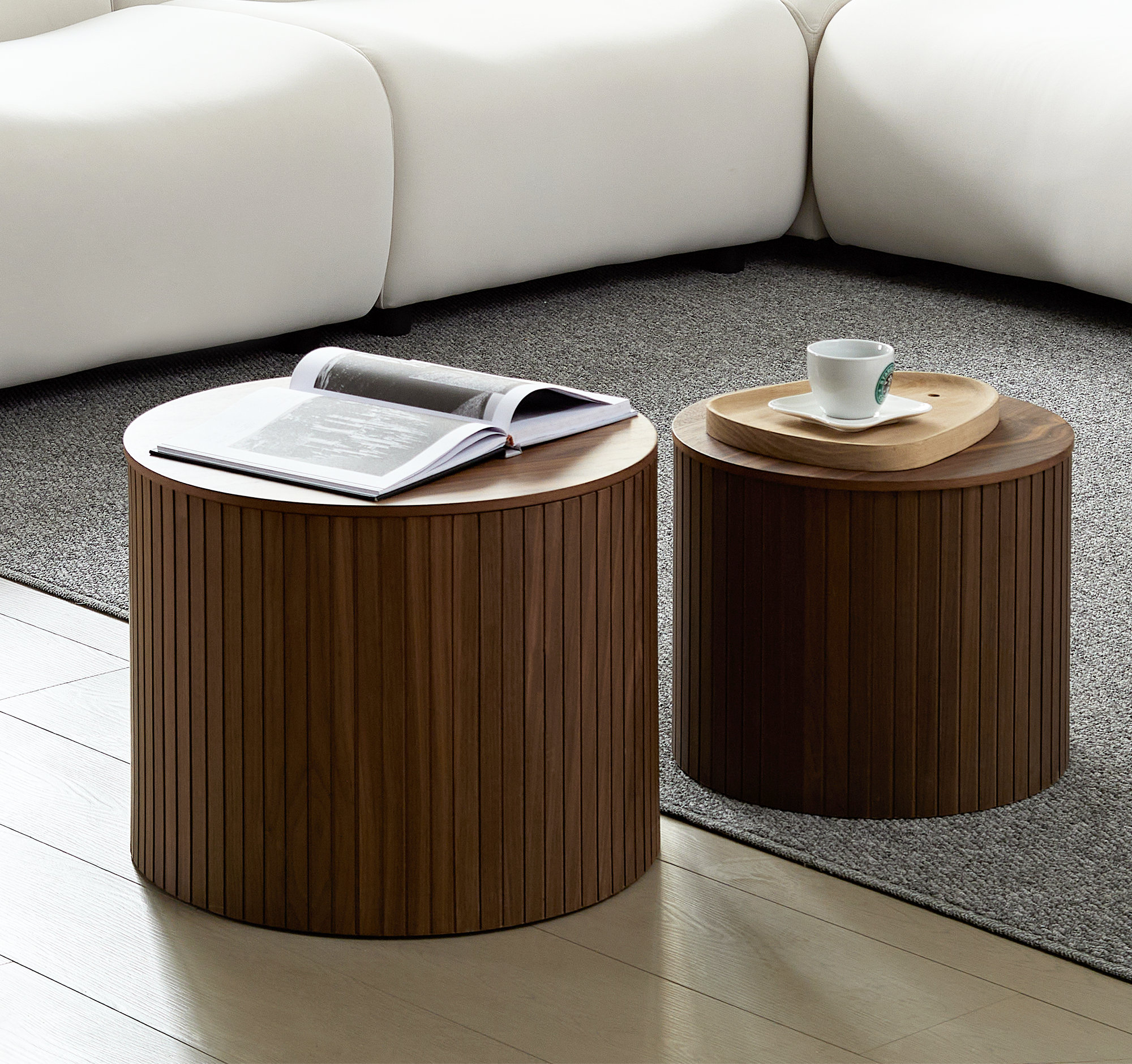 Millwood Pines MDF nested table set 2 pieces, handcrafted round coffee ...