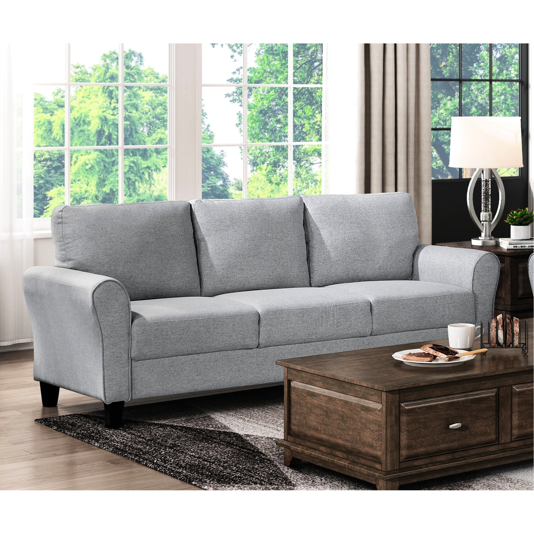 Latitude Run® Traditional Dark Grey Textured Fabric With Foam Padding ...