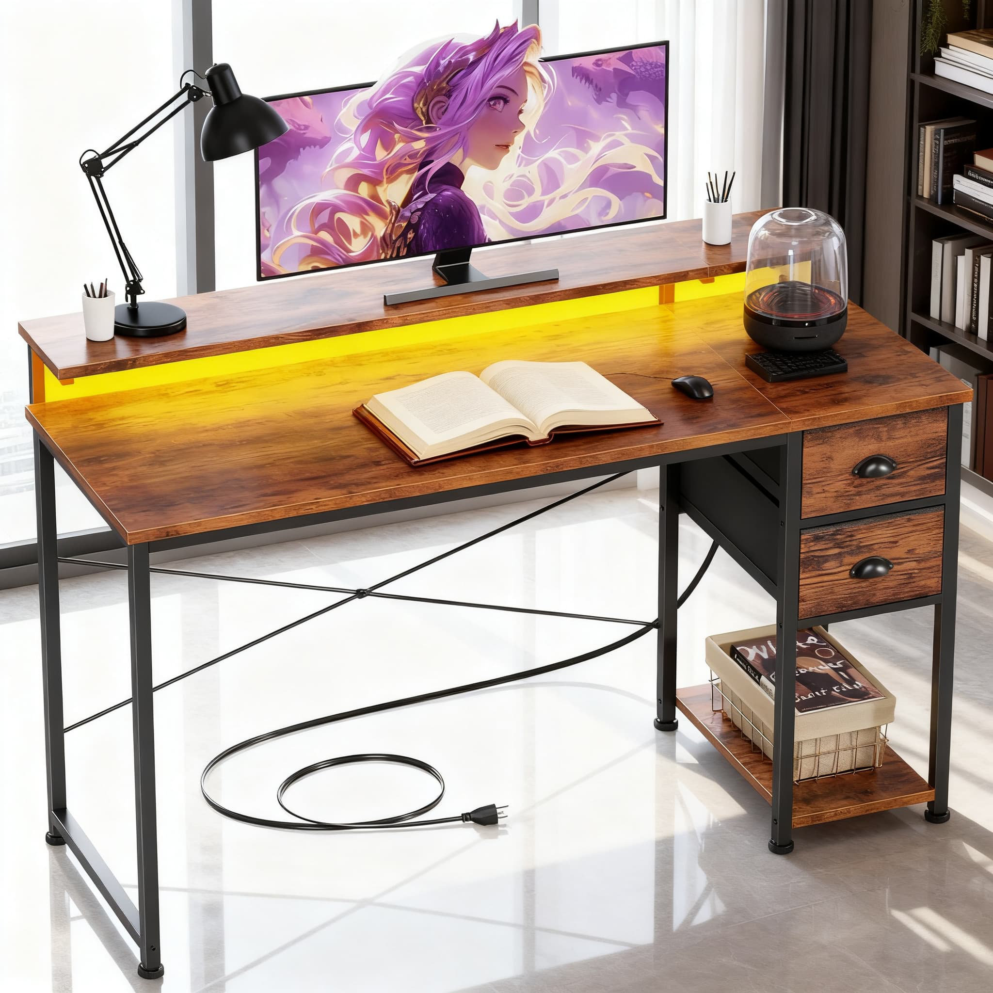 Wrought Studio 55 Inch Computer Desk With Built-In Power Outlets, USB ...