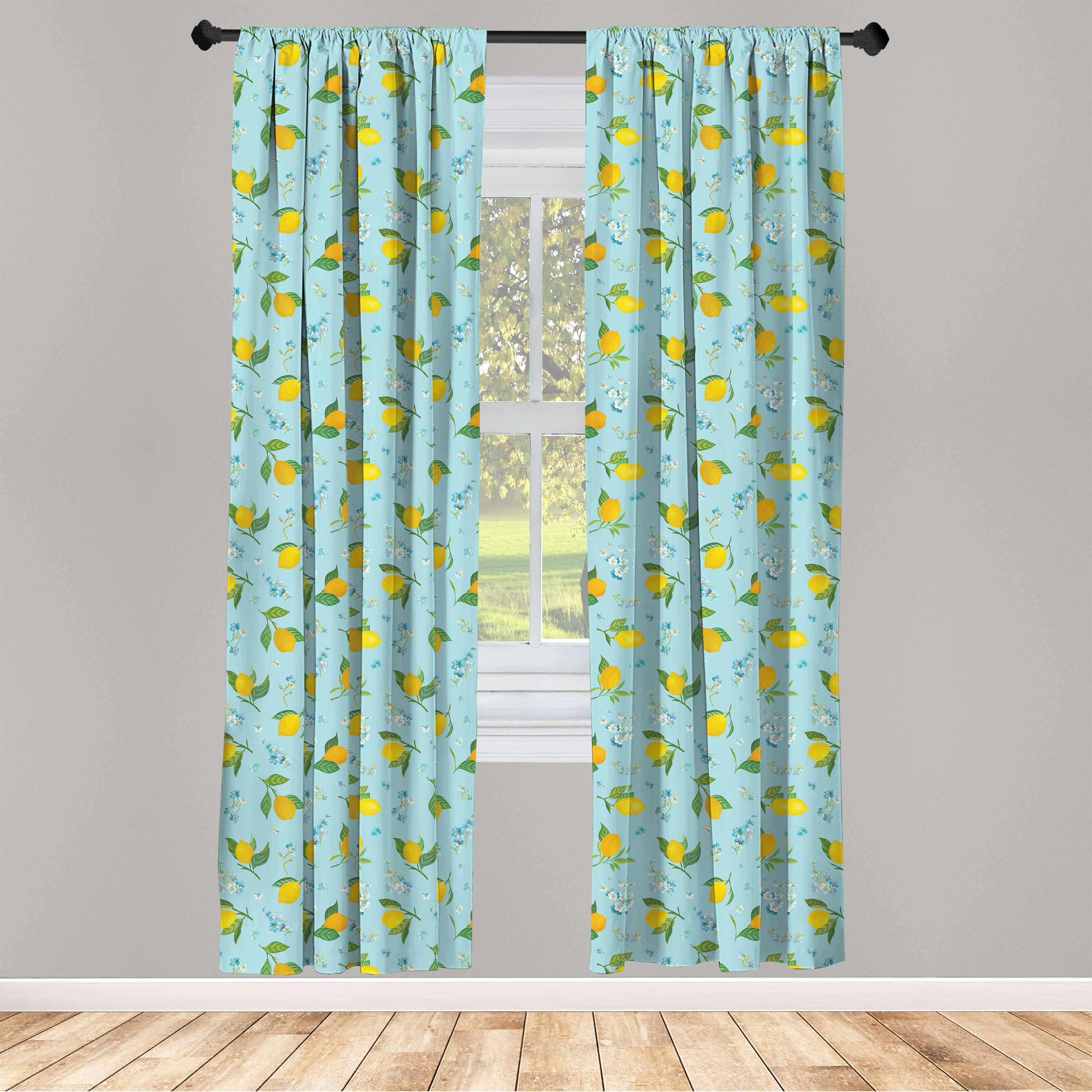 East Urban Home Citrus 4-Panel Curtains, Forget Me Not Flowers Lemons ...
