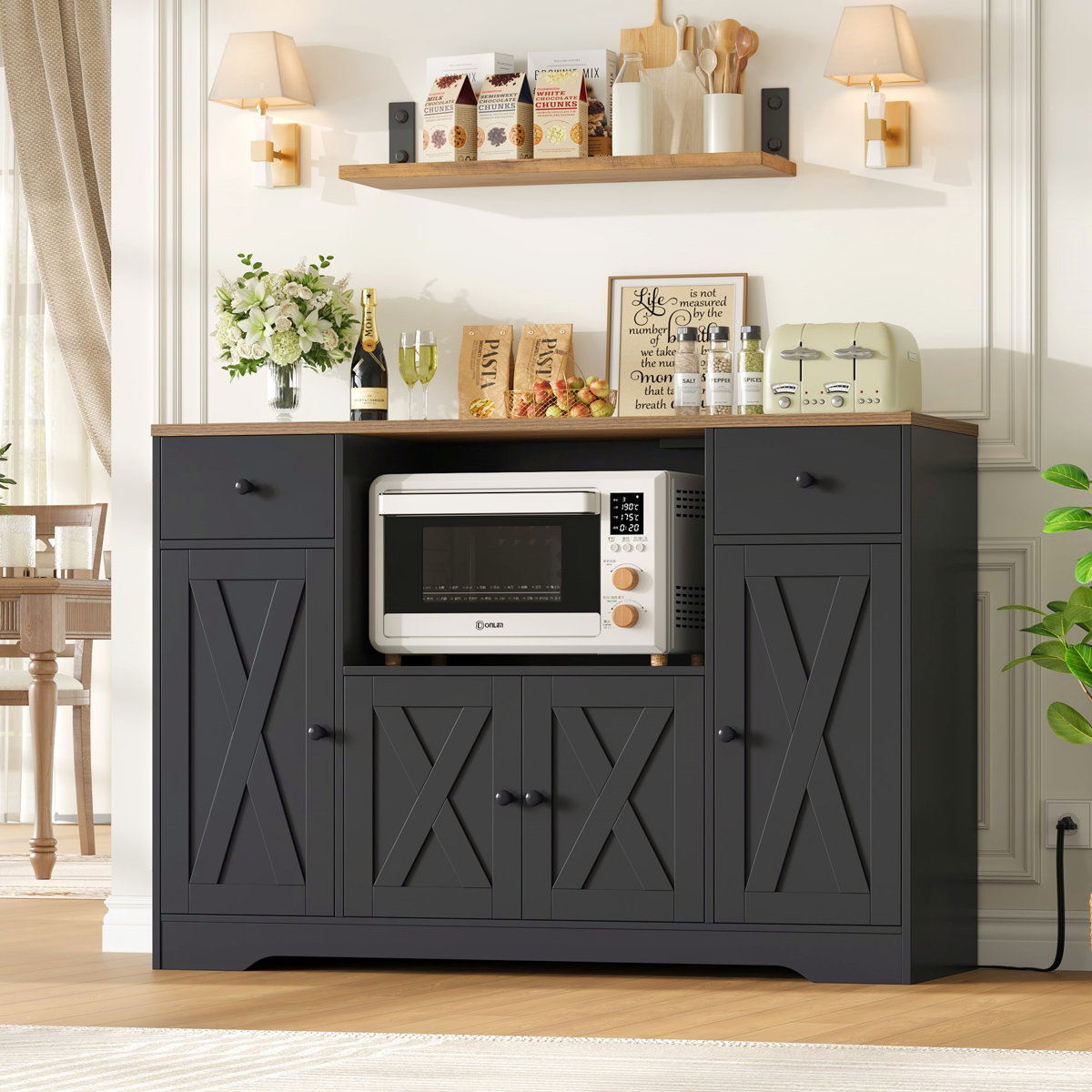 Lark Manor 47.2" Microwave Cabinet with Charging Station & 2 Drawers ...