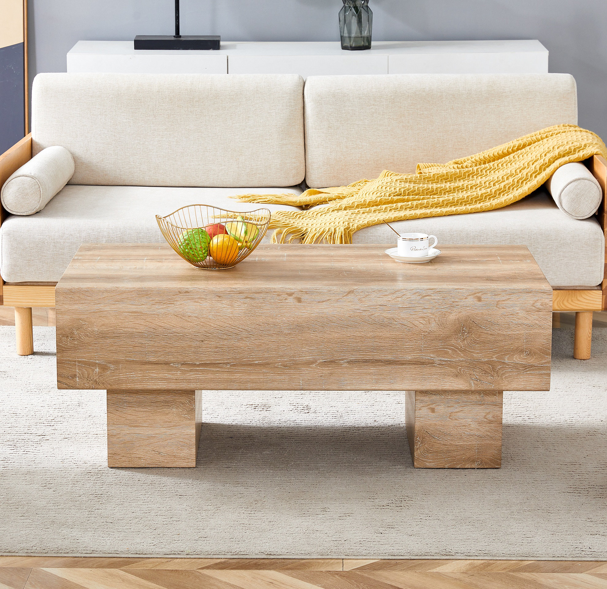 Kozart Modern Simple Wood Texture MDF Coffee Table - 43.3"x21.6"x17.2 ...