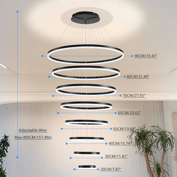 Ivy Bronx Modern Led Rings Chandelier Dimmable High Ceiling Chandelier ...