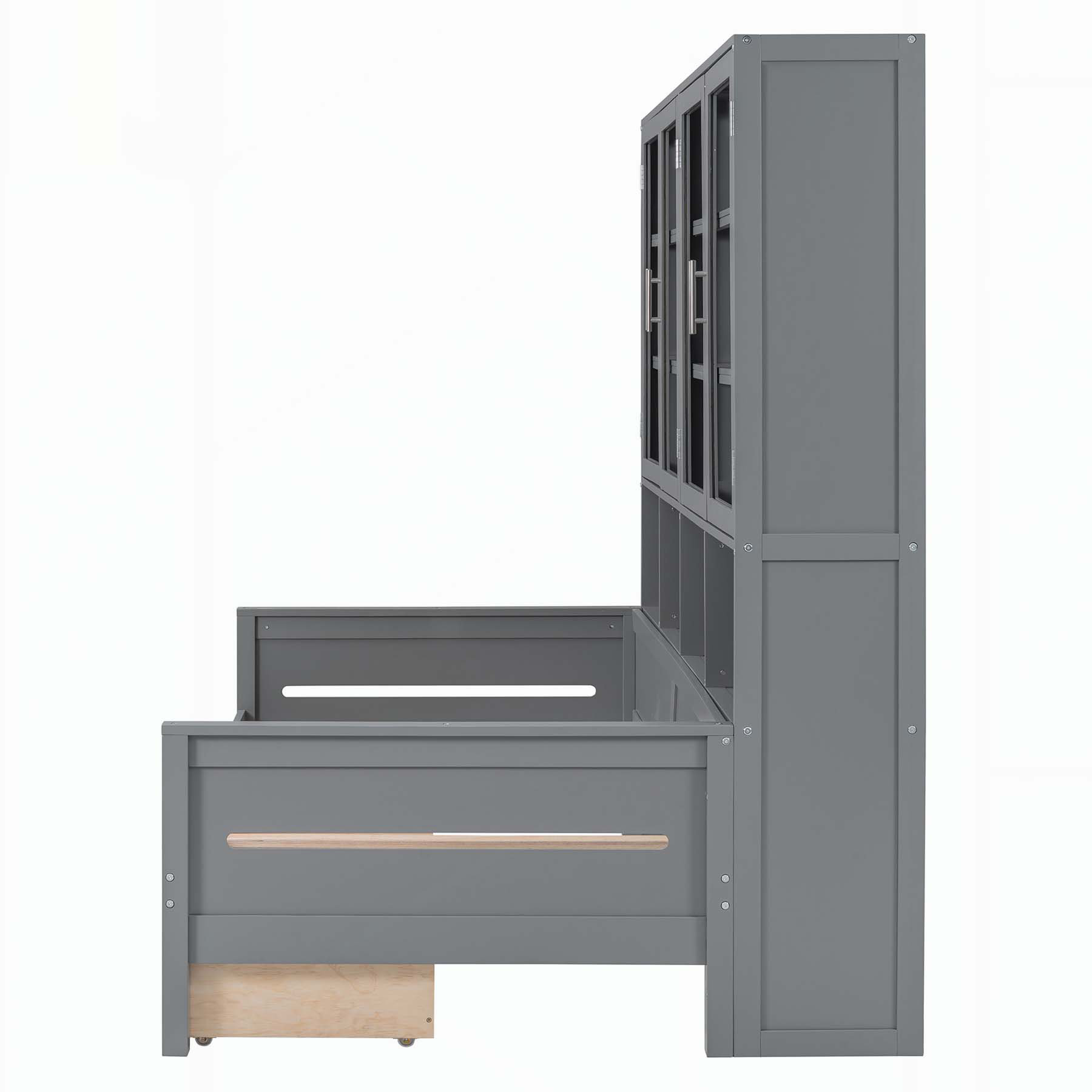 Hokku Designs Full-Size Wooden Daybed with Glass-Door Storage, Built-in ...