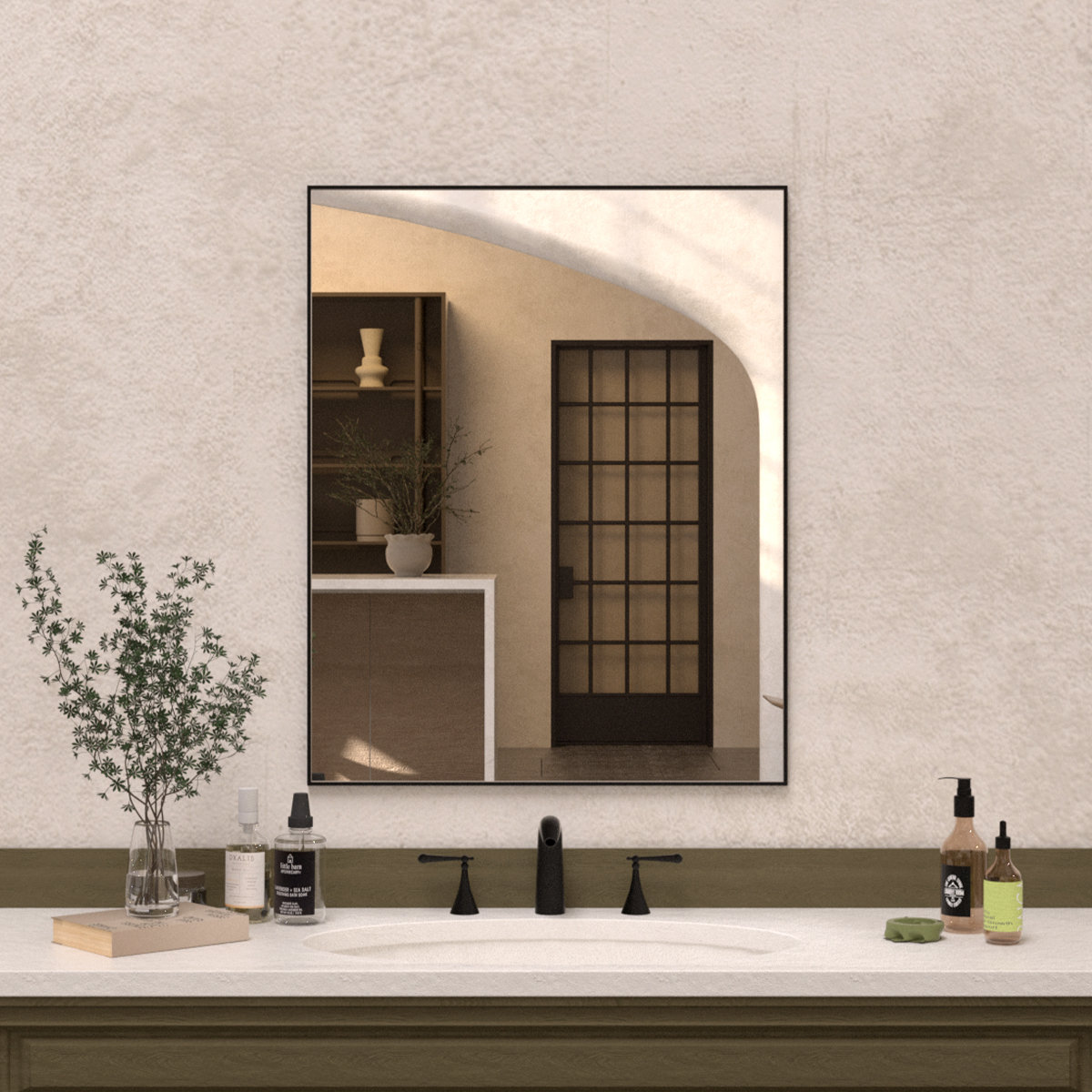 Hermitage Bath Cosy Rectangular Framed Wall Bathroom Vanity Mirror ...