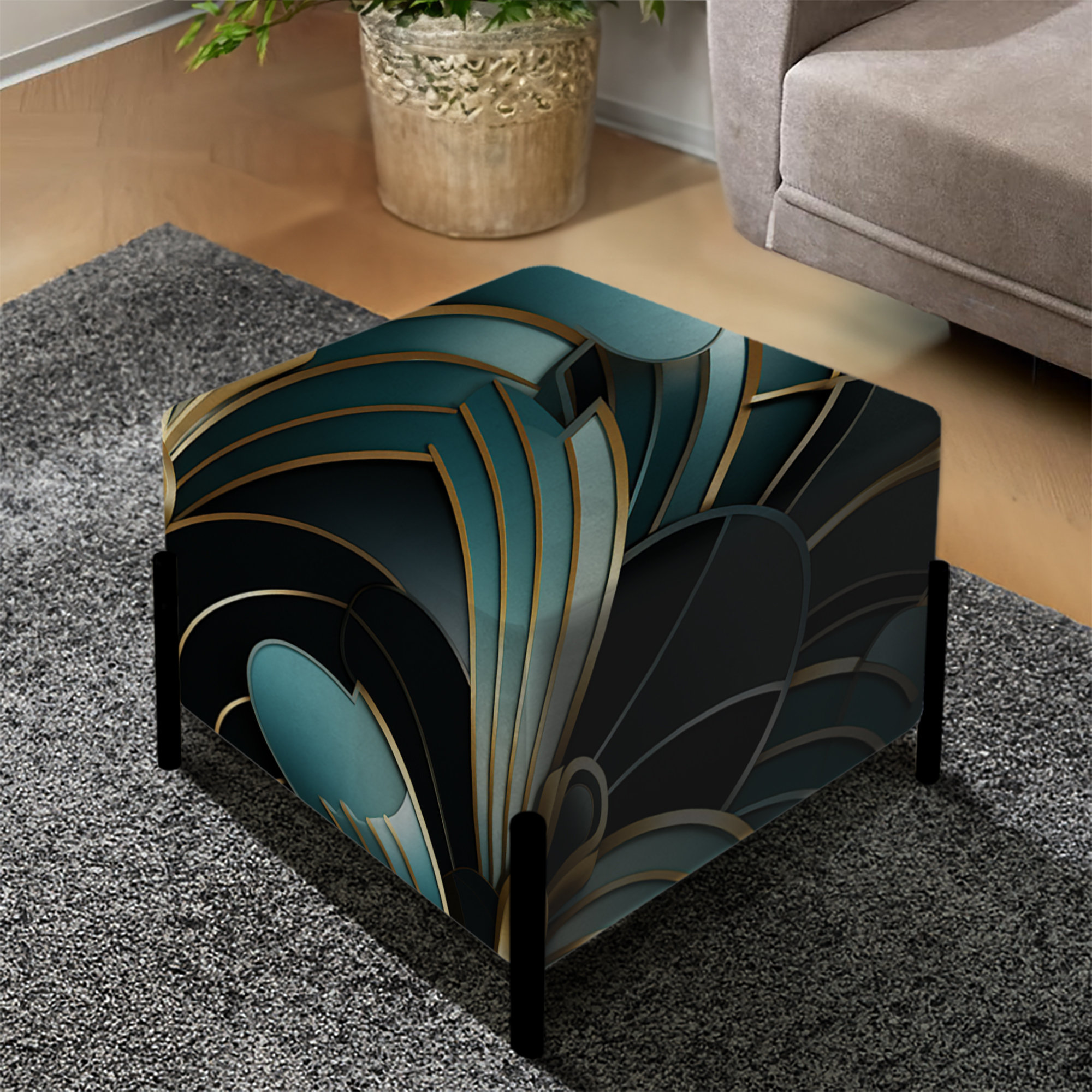 Design Art Damask Emerald And Gold Art Deco Pattern - Damask Square ...