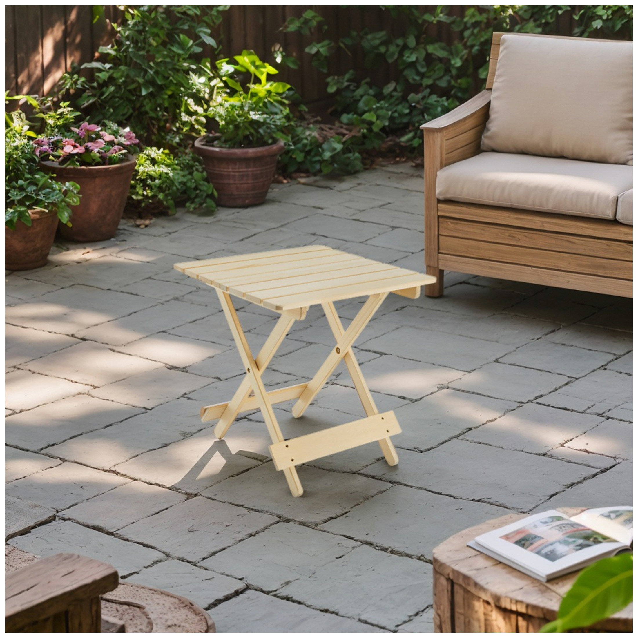 Ophelia & Co. Folding Square Table Patio Outdoor solid wood Table for ...