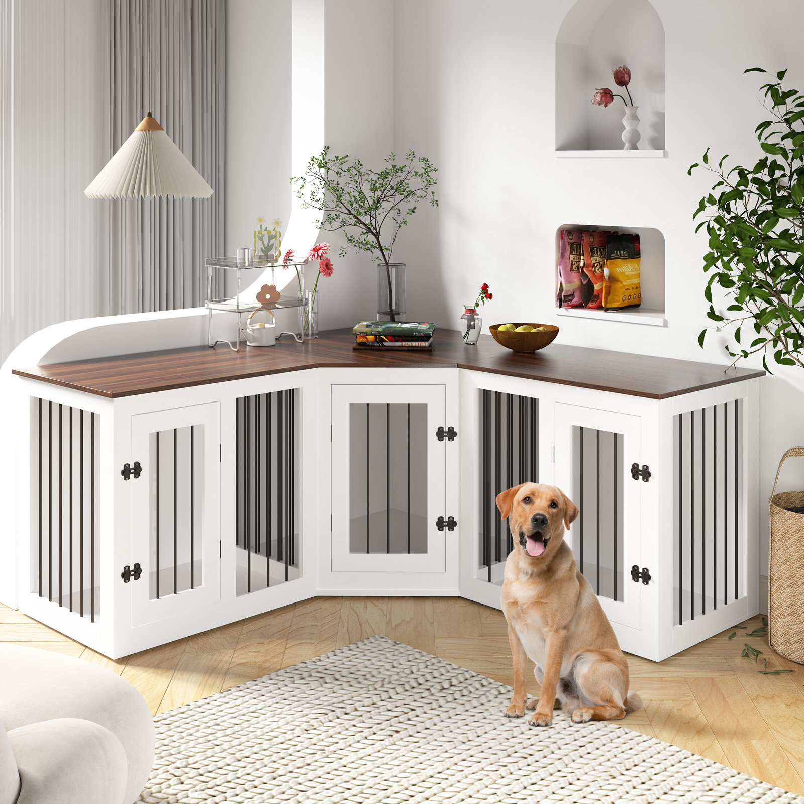 Tucker Murphy Pet™ Large Dog Crate Furniture for 3 Dogs, Corner Dog ...