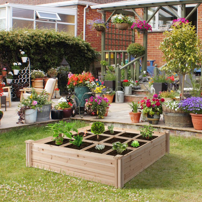 Arlmont & Co. Roswell Raised Garden Bed Kit with 9 Growing Grid, Wooden ...