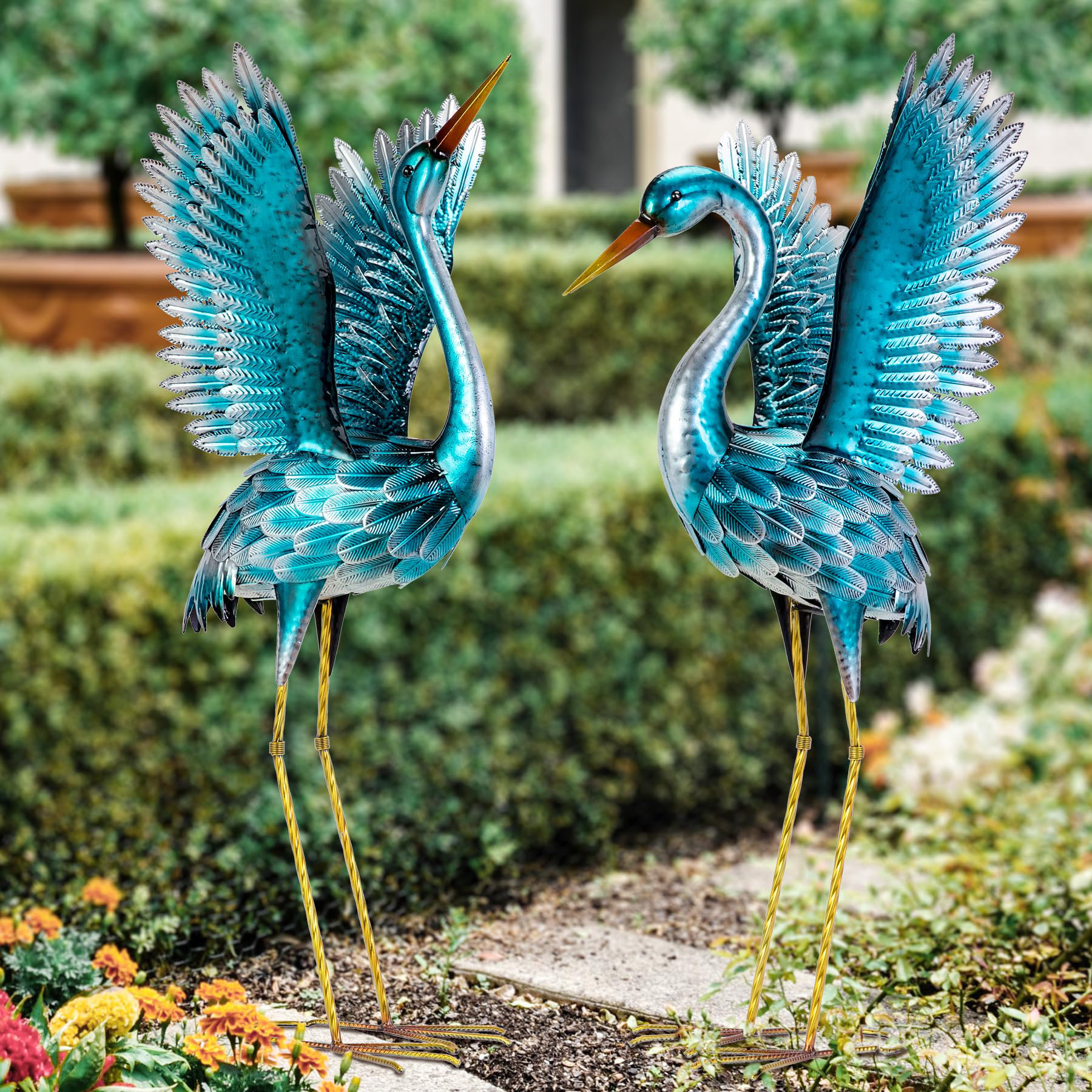 Rosecliff Heights Garden Crane Statues For Outdoor, Blue Heron Decoy ...