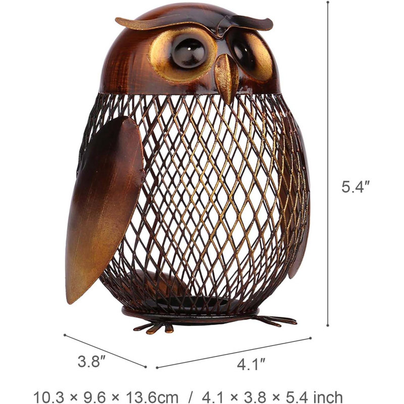 17 Stories Owl Shaped Metal Coin Bank Box Handwork Crafting Art | Wayfair