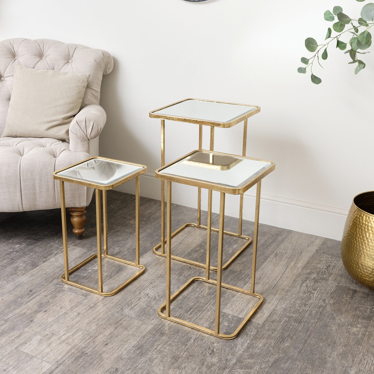 Fairmont Park Set Of 3 Gold Mirrored Square Side Table | Wayfair.co.uk