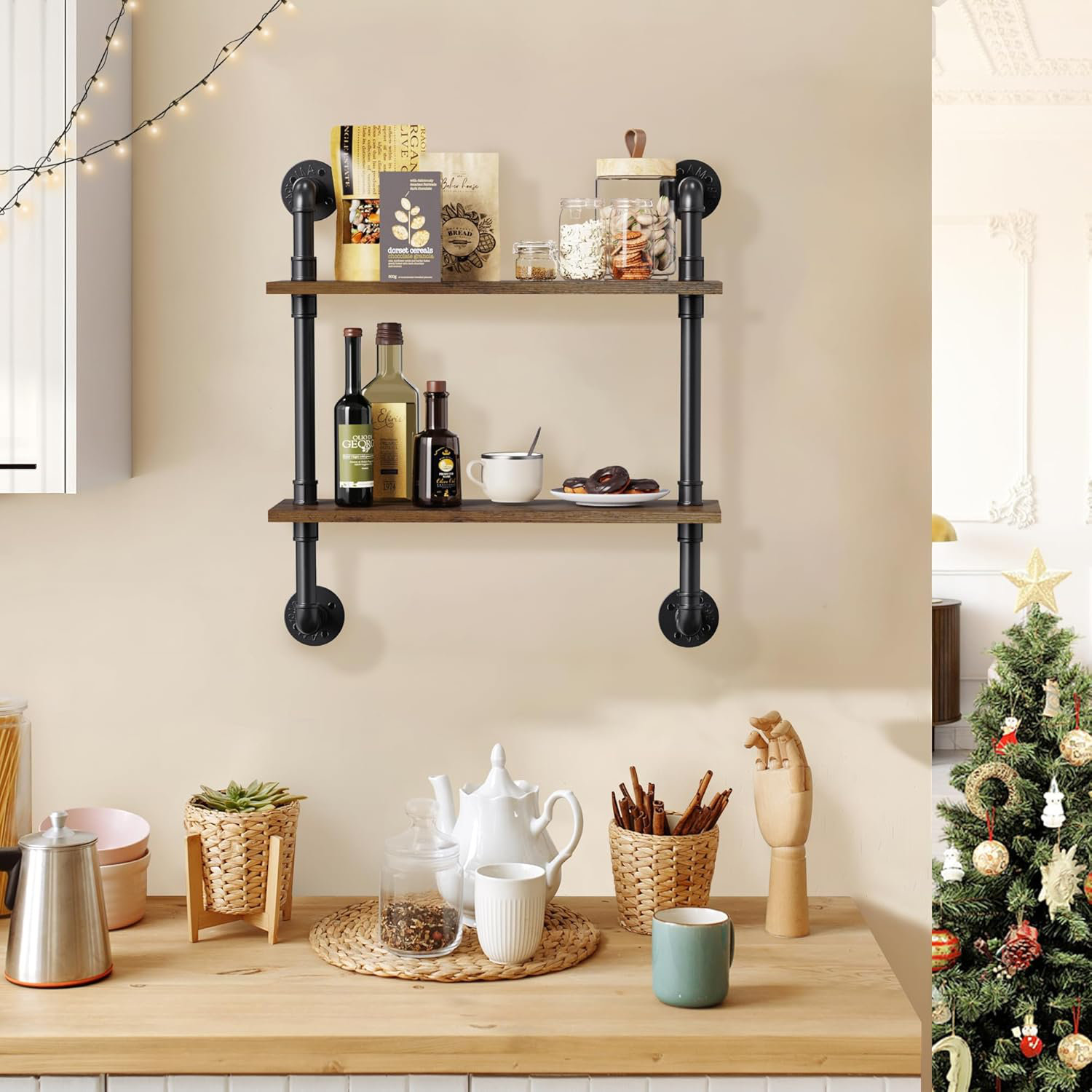 Williston Forge 24" Floating Shelves, Pipe Shelves For Wall, 2 Tier ...