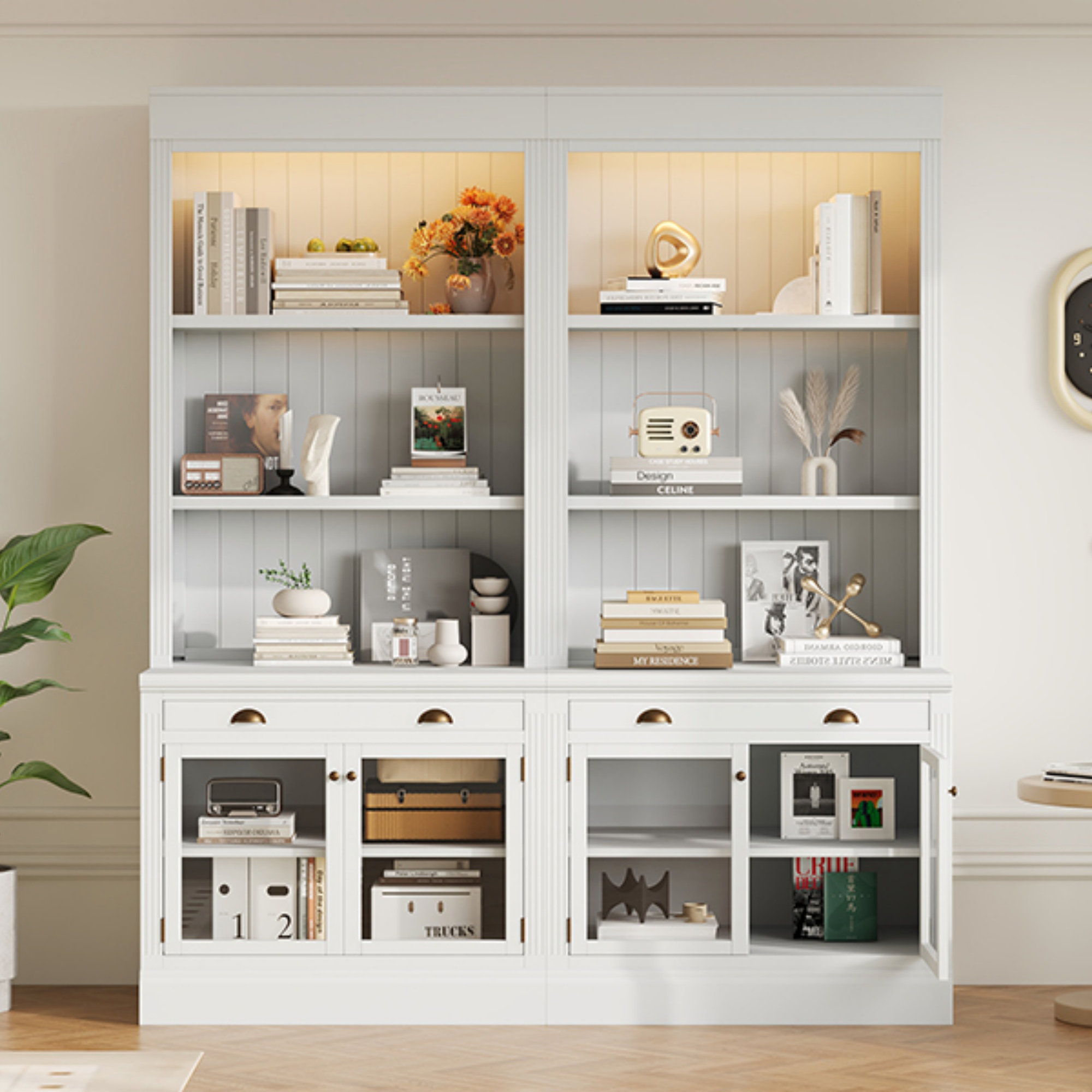 Hokku Designs 83.4"Tall Bookshelf Suite With LED Lighting, Modern ...