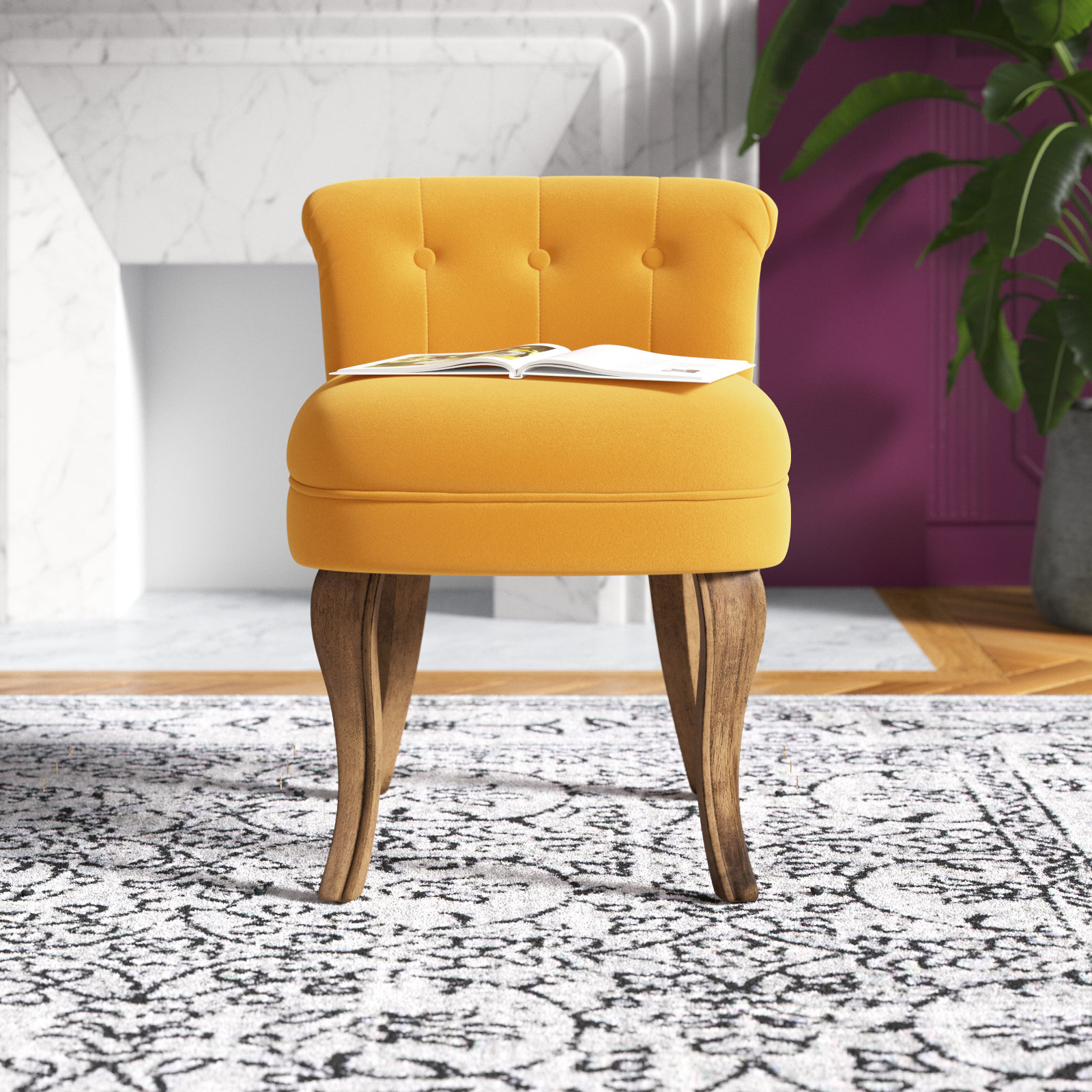Etta Avenue™ Jonna Tufted Vanity Chair with Solid Wood Legs & Reviews ...