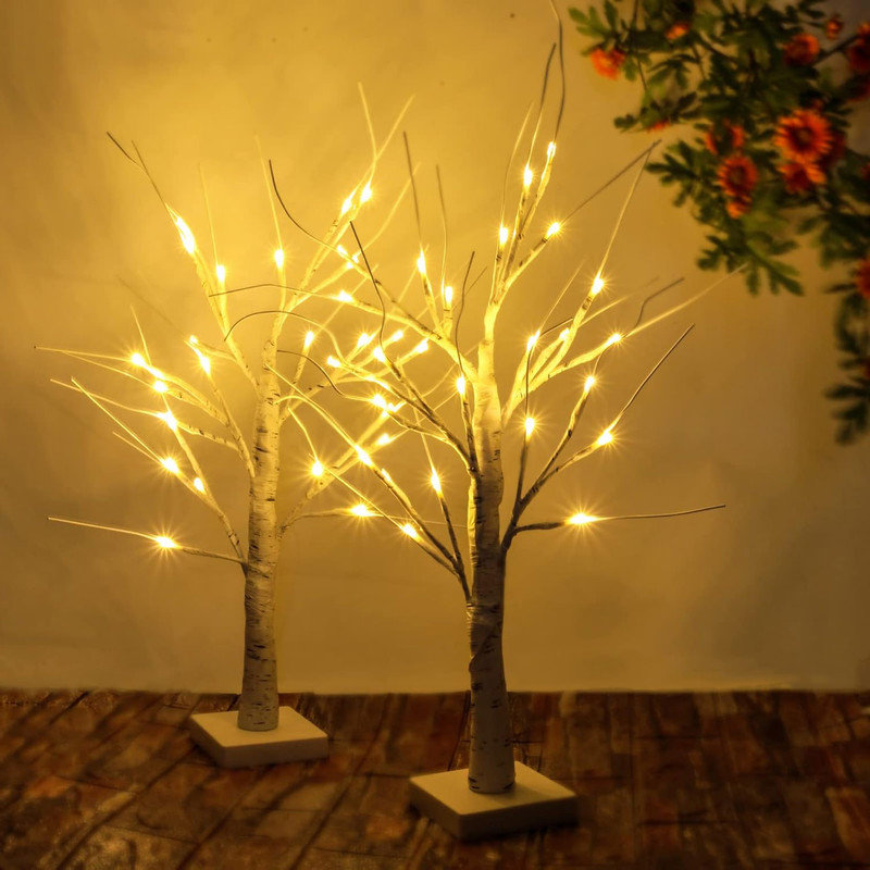 NOMBEL 2-Pack 2FT Lighted Birch Tree with Timer for Christmas ...