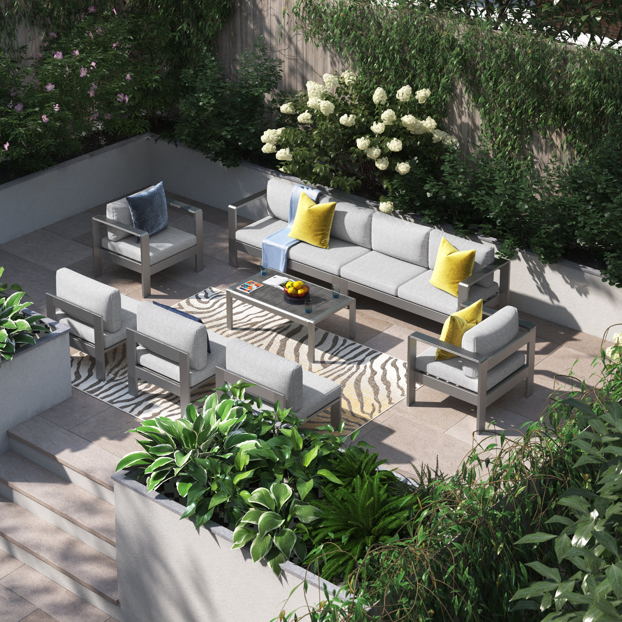 Etta Avenue™ Shore Sunbrella Fabric Outdoor Patio Aluminum 8-Piece ...