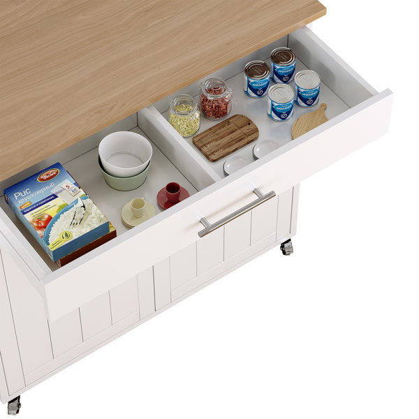 Winston Porter Premont Rolling Kitchen Island with Solid Wood Top ...