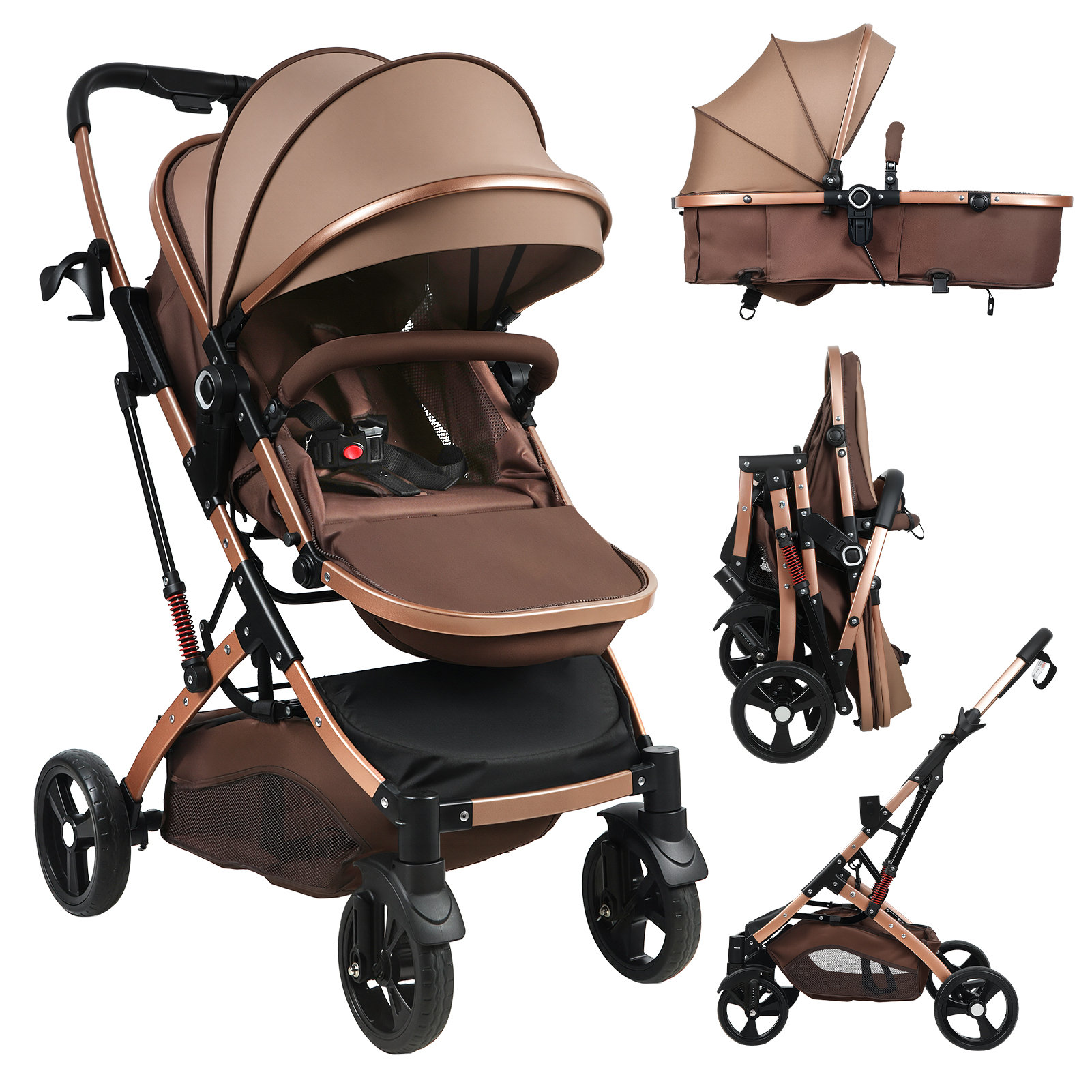 Orren Ellis 2-In-1 Convertible Baby Stroller With Bassinet Mode ...