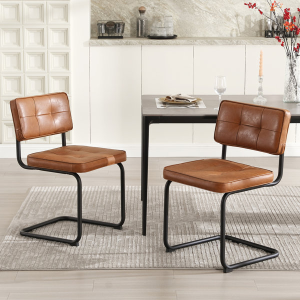 Corrigan Studio® Aveon Tufted Leather Cantilever Chair Dining Chair ...