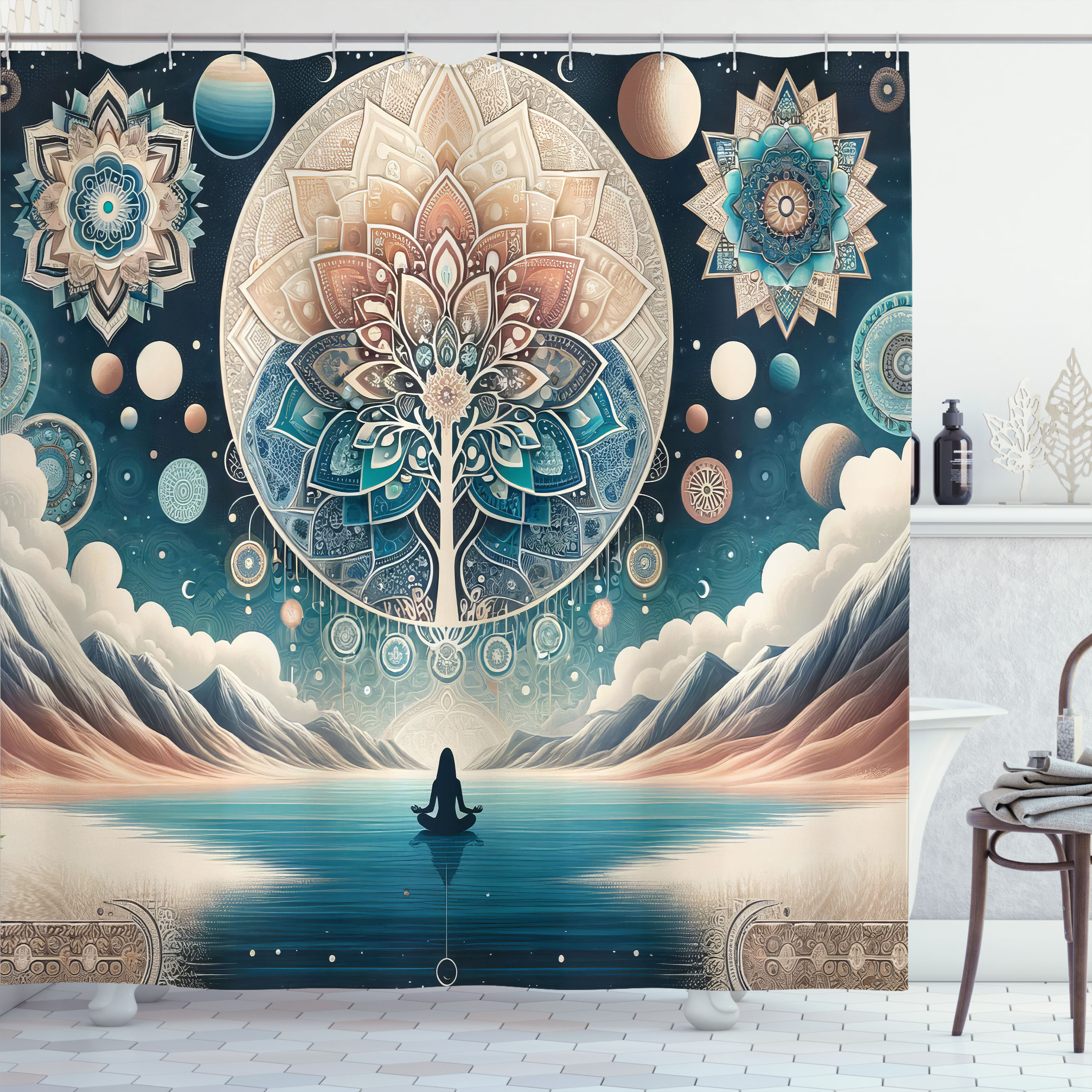 Ambesonne Mandala Shower Curtain Mystic Lands Arcane World in Dark ...