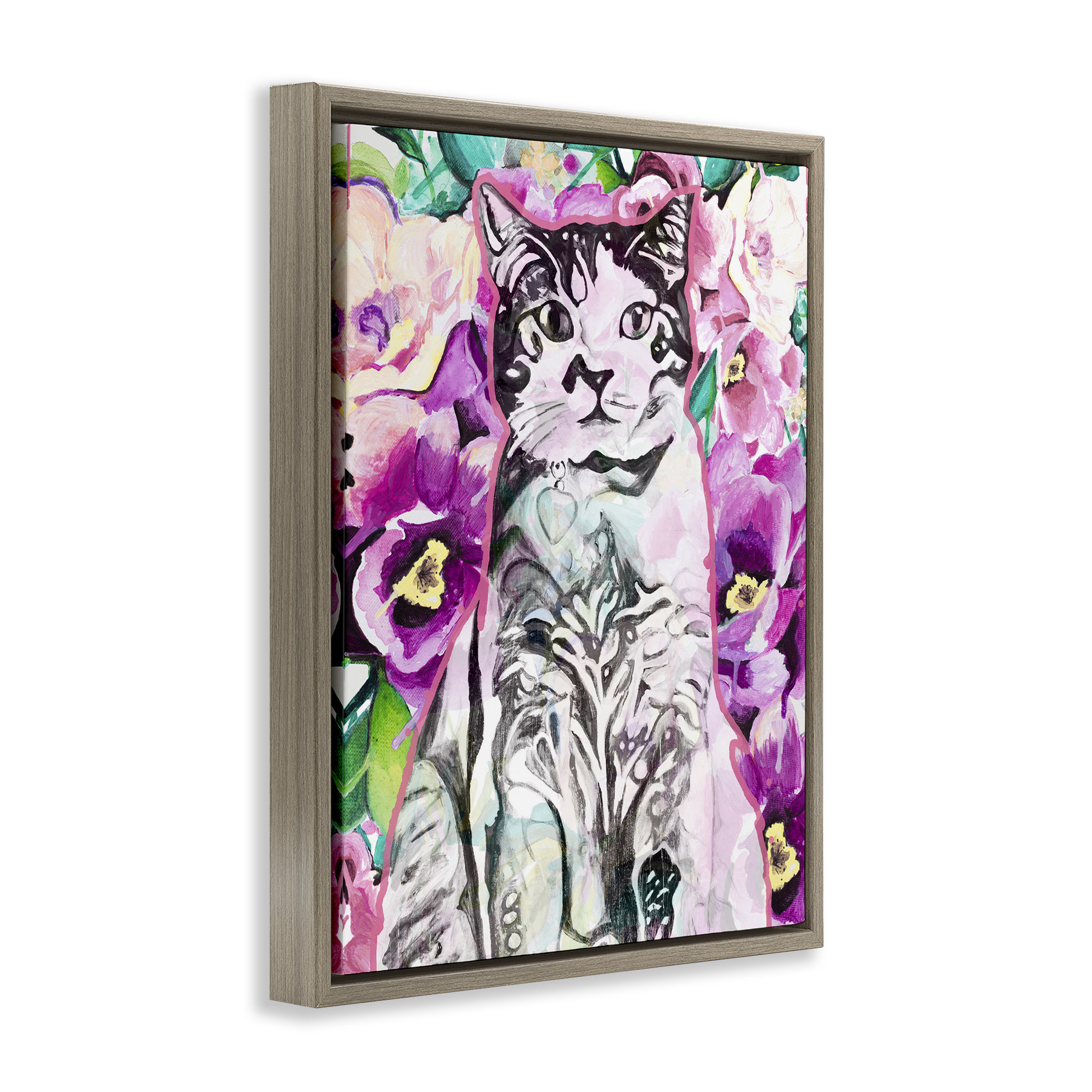Lark Manor™ Kitty Among Flowers Black Framed Floater Canvas Wall Art by ...