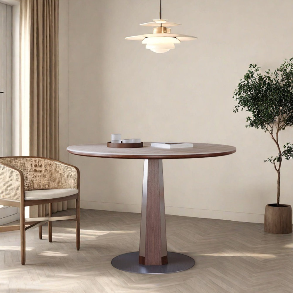 Orren Ellis Modern Metal Sense Round Rock Slab Dining Table | Wayfair