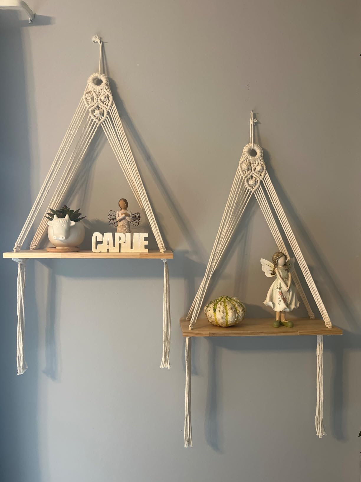 Dakota Fields Set of 2 Boho Wooden Display Floating Shelves Farmhouse ...