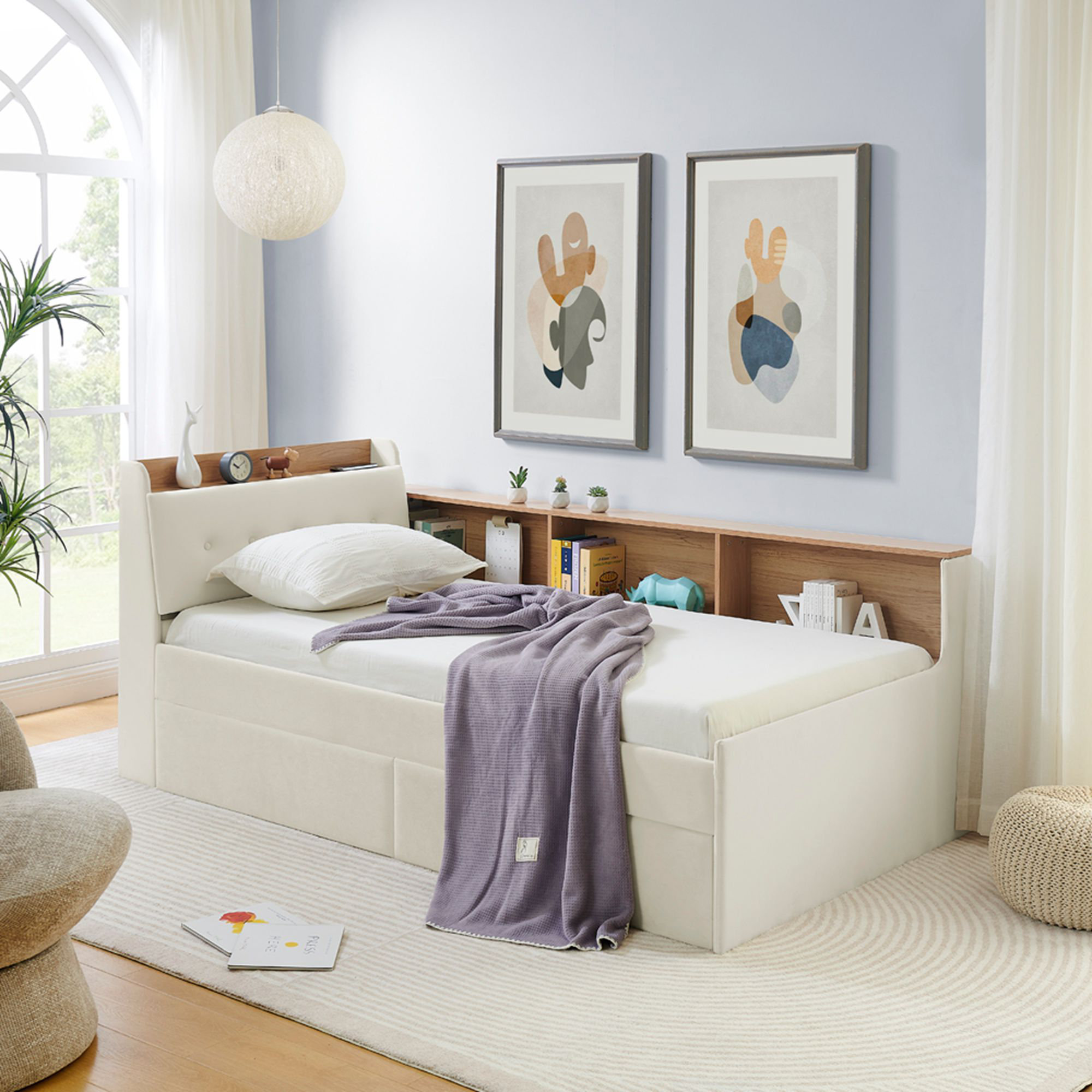Latitude Run® Twin Size Upholstery Velvet Height Adjustable Day Bed ...