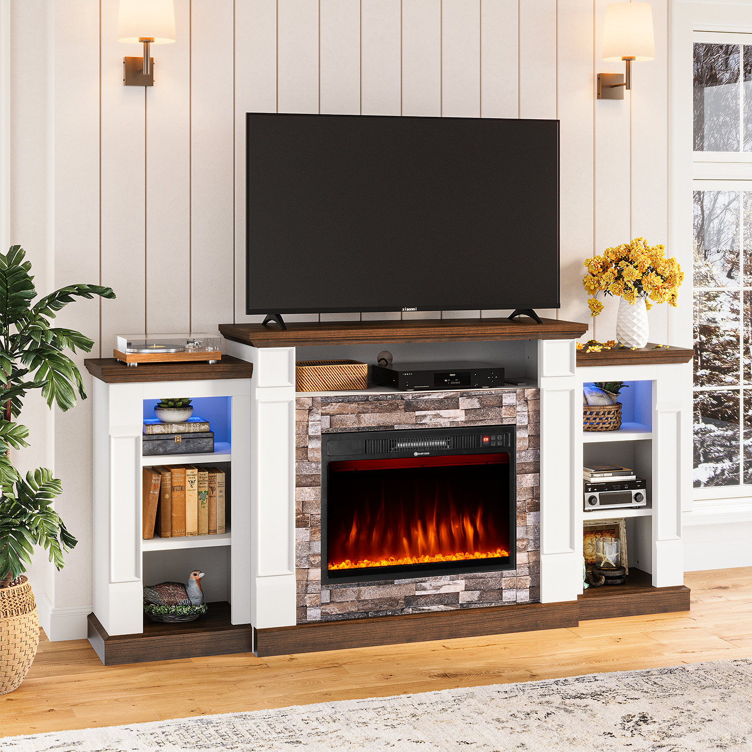 Ivy Bronx 70" Electric Fireplace With Mantel, Farmhouse Fireplace Tv ...