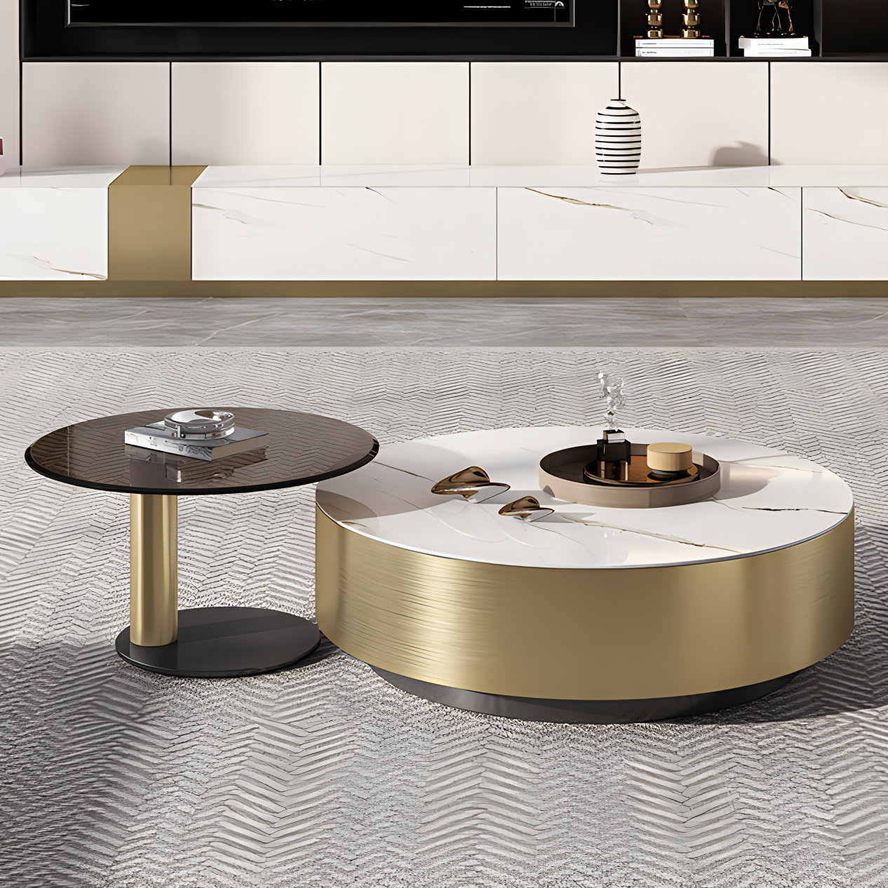 Everly Quinn Ninah Double Coffee Table With Free Combination, Round ...