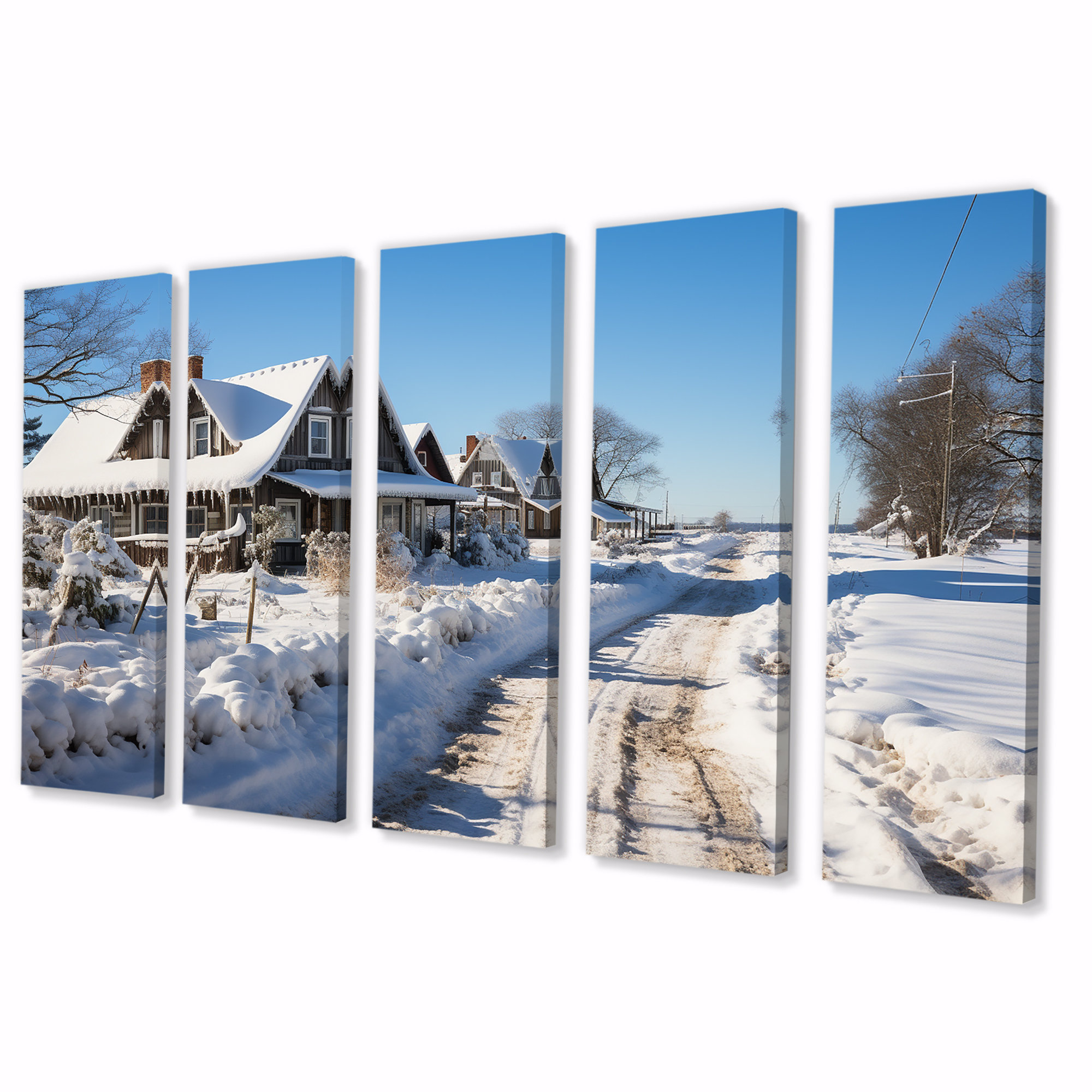 Latitude Run® Snowy Country Road I - Landscape Cottage Mountains Winter ...