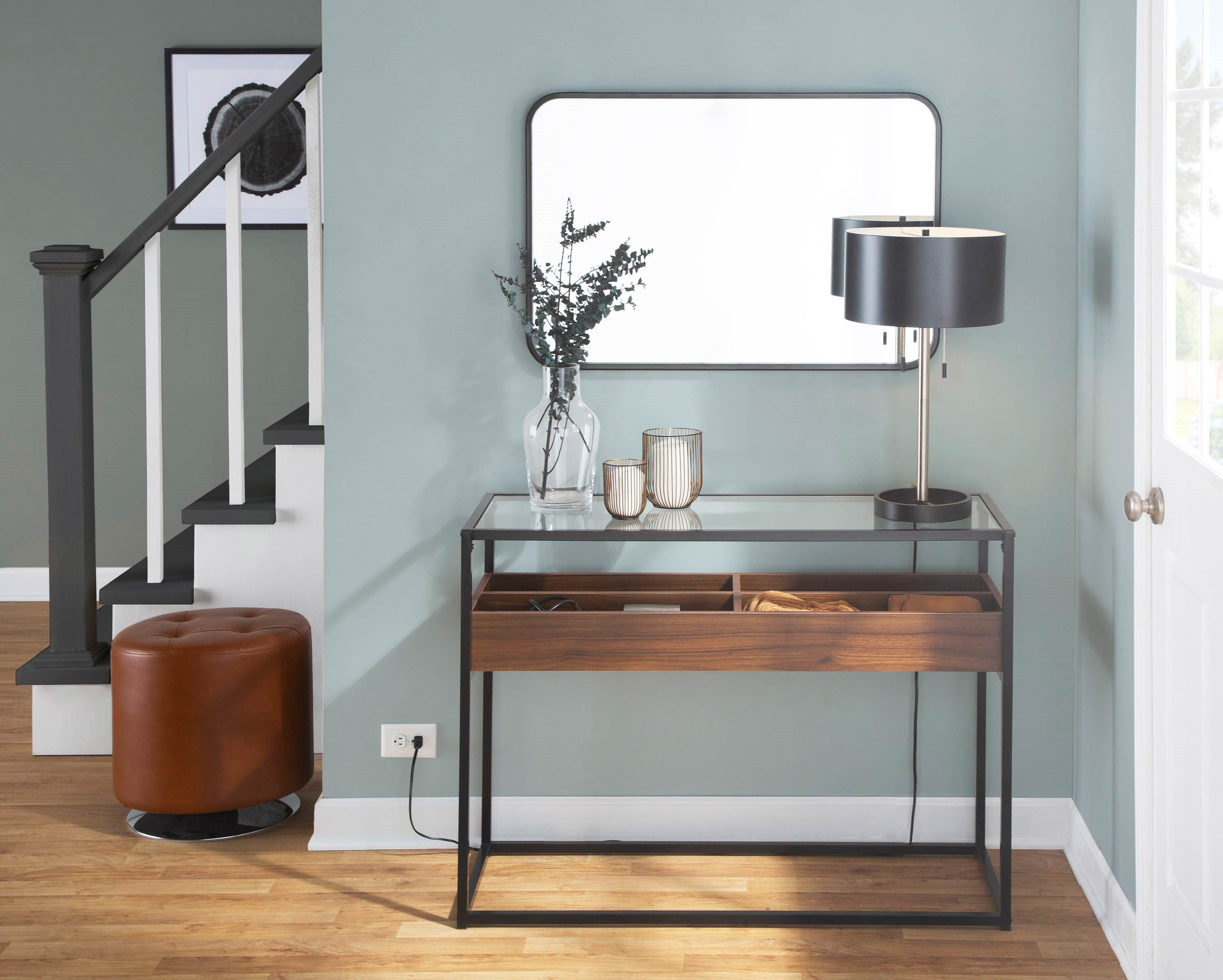 Glass top console table with drawers store