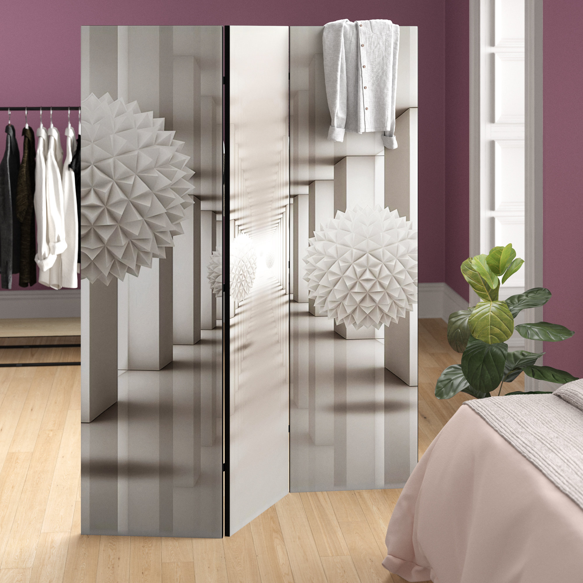 East Urban Home Gateway to the Future Solid Wood Folding Room Divider ...