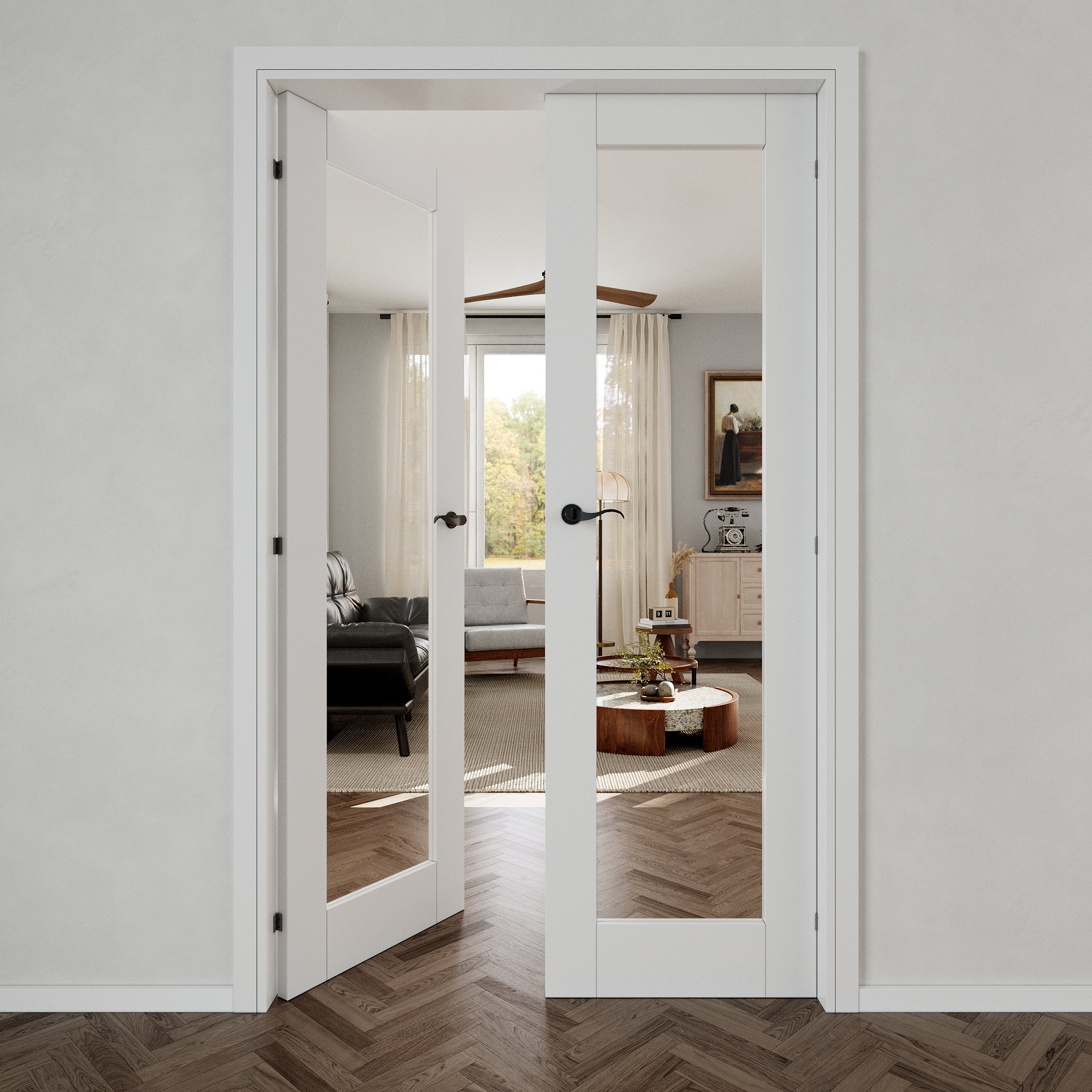 Win Stellar Porte double intérieure en verre manufacturé massif 1-Lite ...