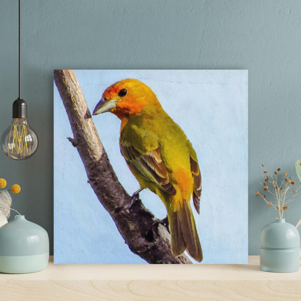 Bayou Breeze " Yellow And Red Bird On Brown Tree Branch " Painting ...
