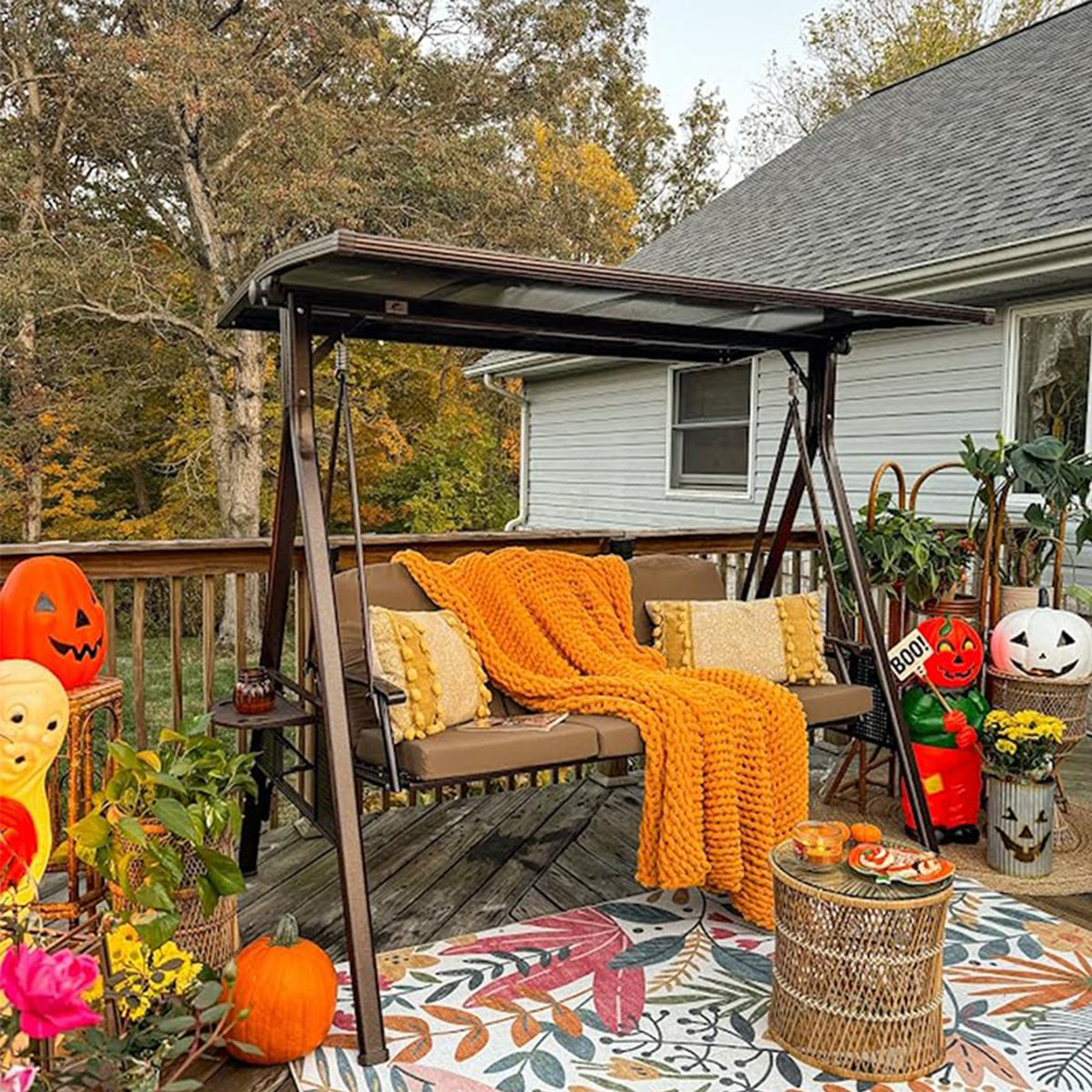 Purple Leaf 3-seat Large Porch Swing with Stand with Adjustable PVC ...