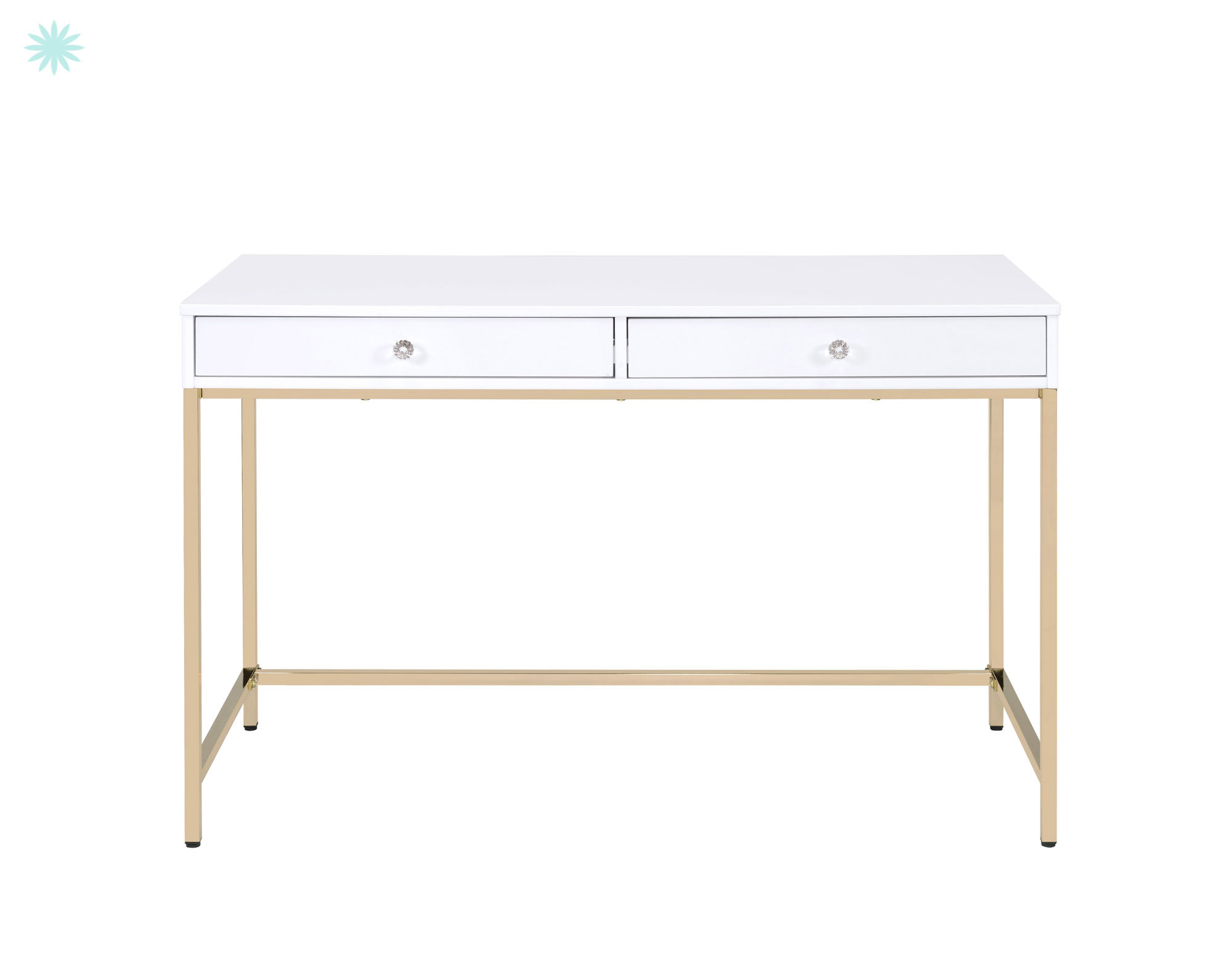 Mercer41 Modern High Gloss And Gold 2-Drawer Writing Desk | Wayfair