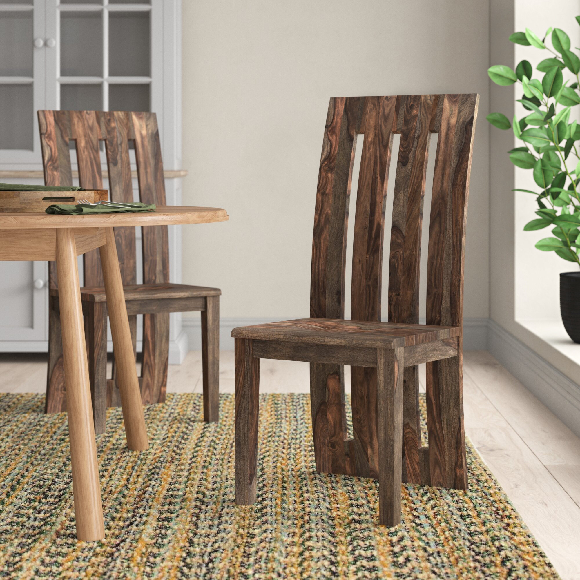 Millwood Pines Enely Solid Wood Slat Back Side Chair in Brown & Reviews ...