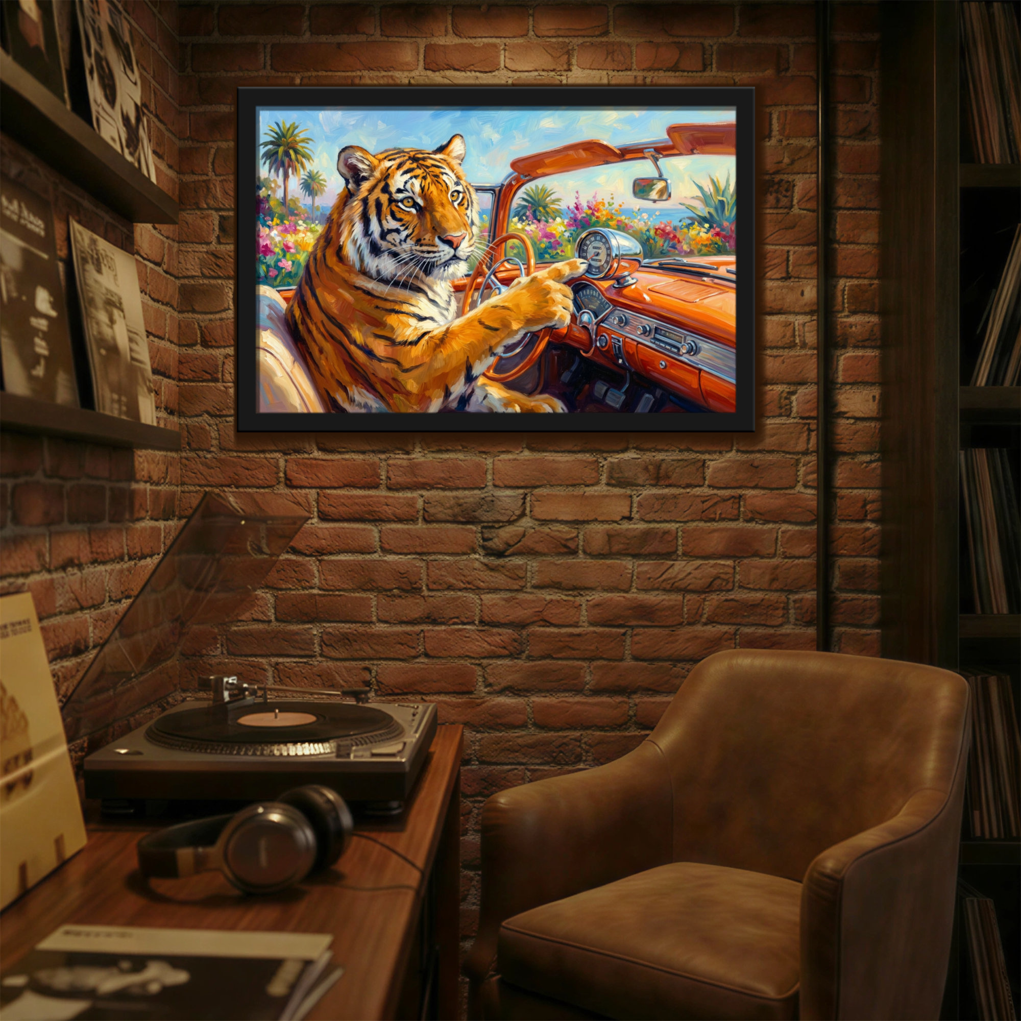 Astoria Grand Animals Tiger Driving Classic Car In Tropical Landscape ...