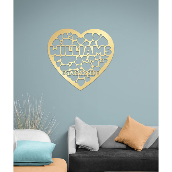 Trinx Custom Love & Hearts Name Sign Metal Wall Art Abstract Decor With ...