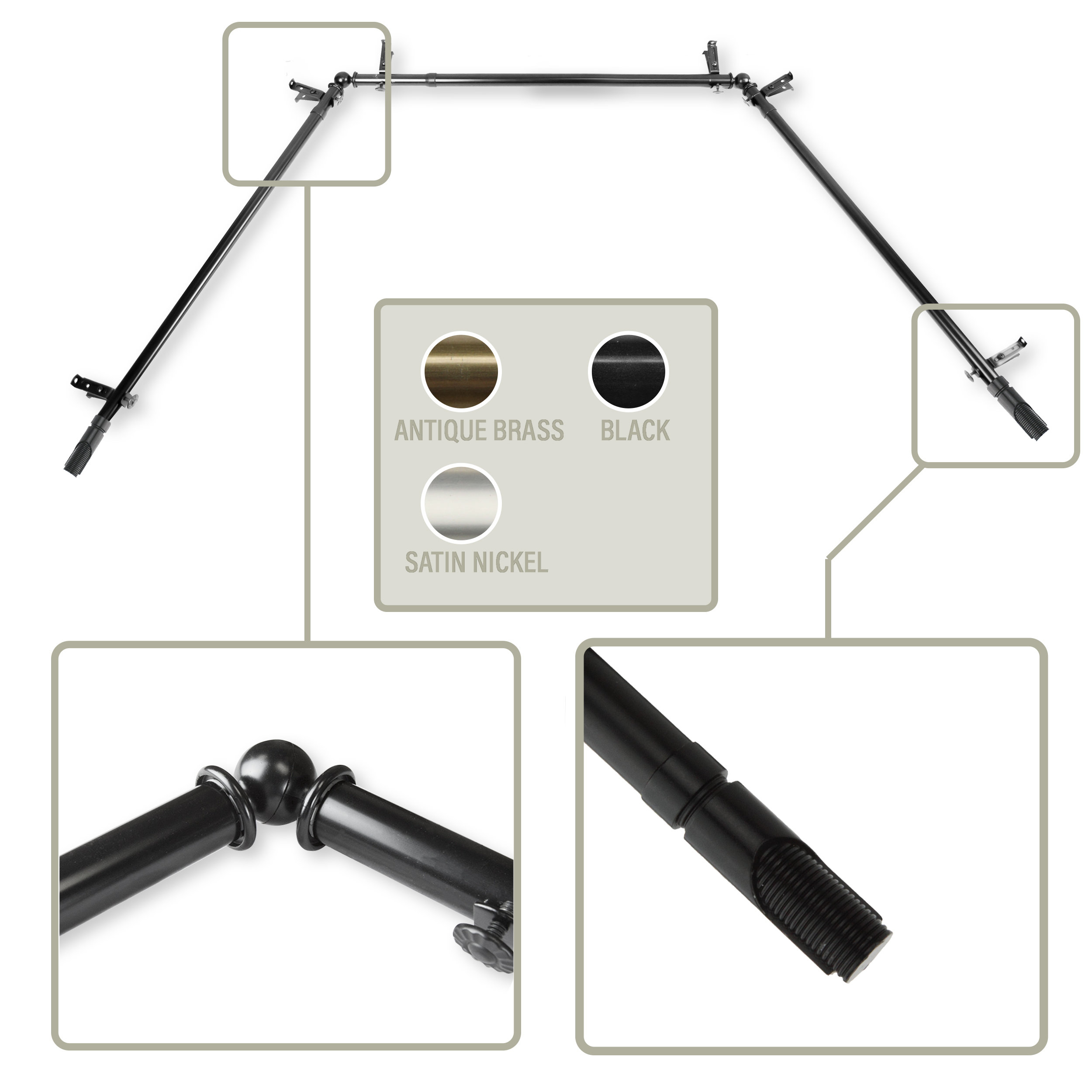 17 Stories Adjustable 38" to 72" 0.81" Bay Window Single Curtain Rod ...