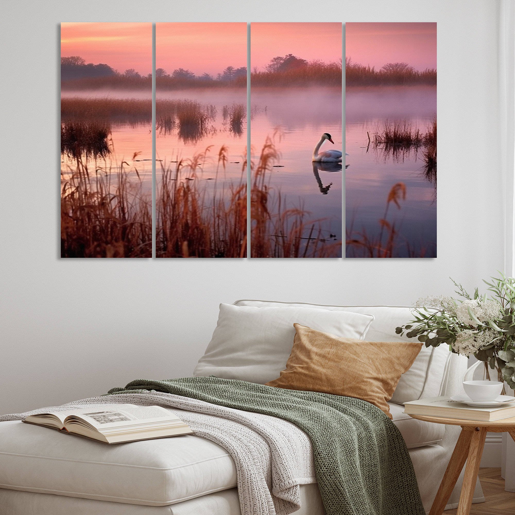 Design Art 4 Pink Swans At Sunset Wall Decor Set Metal | Wayfair