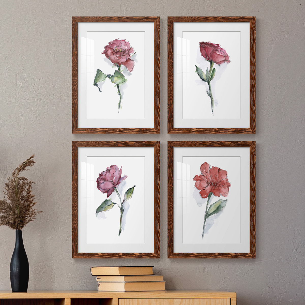 Winston Porter Watercolor Floral Contour I - 4 Piece Picture Frame ...