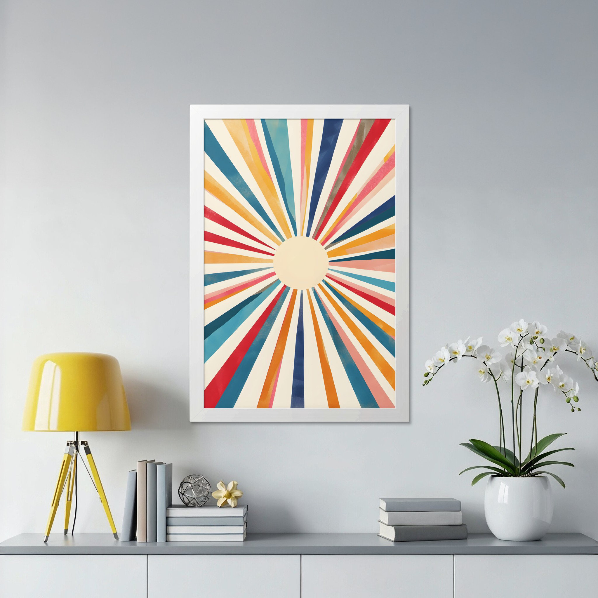Ivy Bronx Retro Burst Wall Art, Colorful Rays Print, Abstract Sunbeam ...