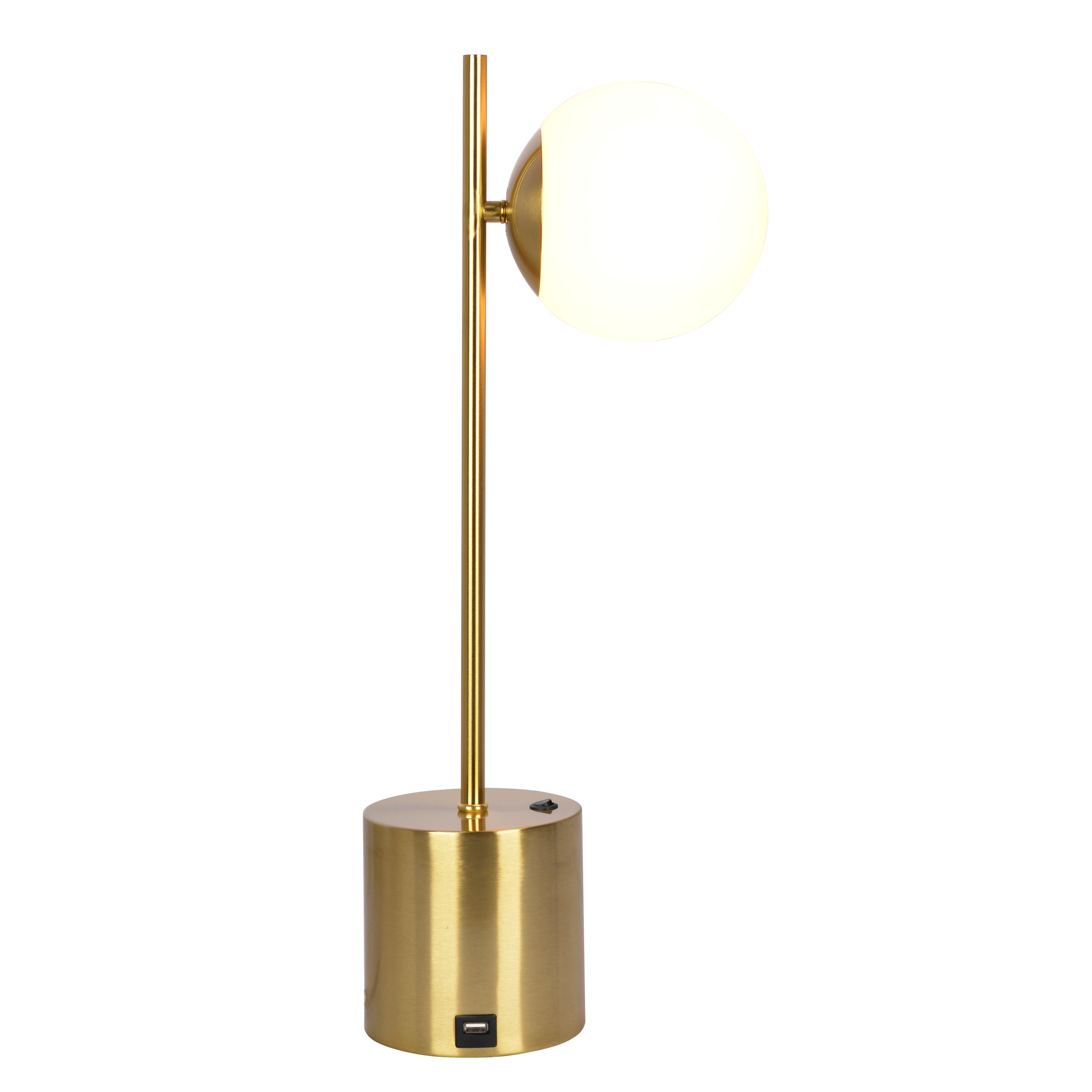 Mercer41 Antonino Modern Small Brass Metal Table Lamp with Opal Glass ...