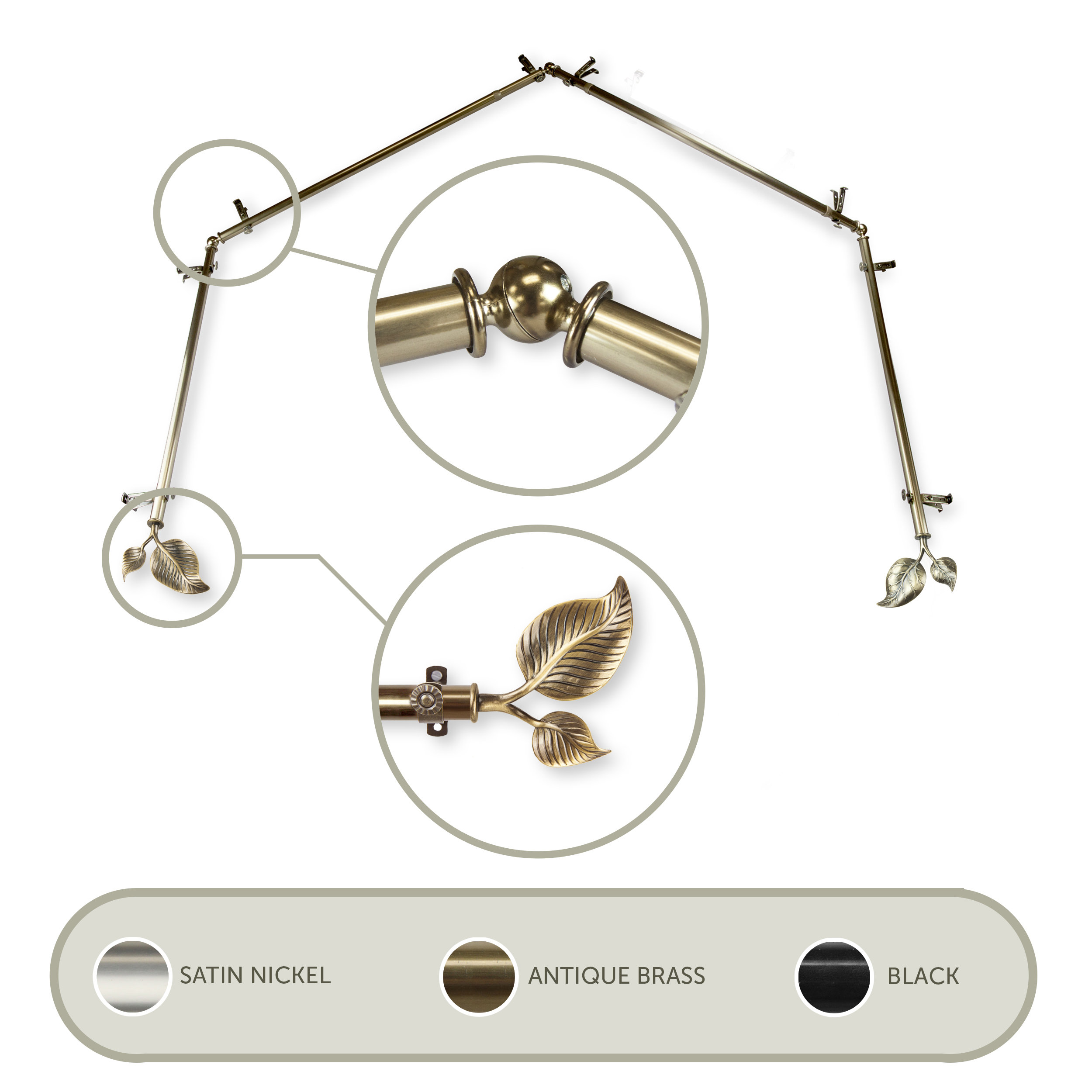 Charlton Home® Nailsworth Adjustable 48" Bay Window Single Curtain Rod ...